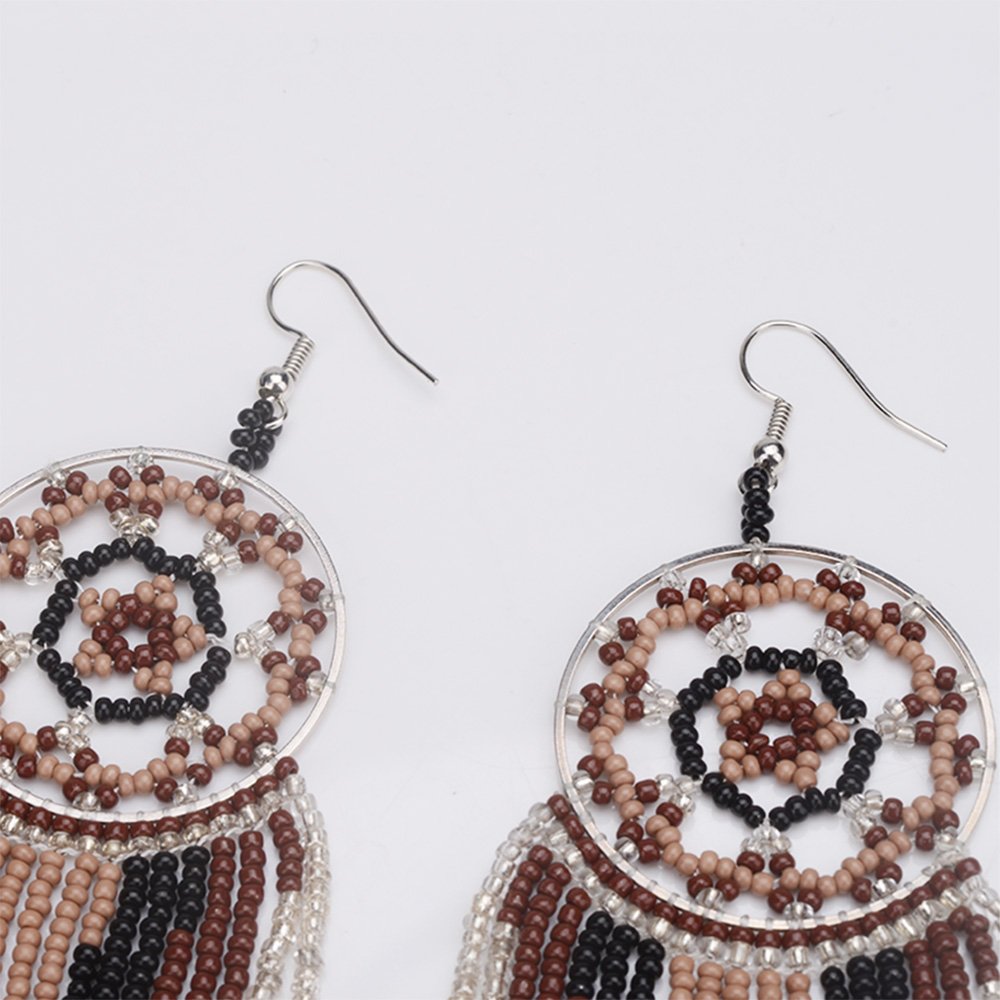 Tarsus Bead Earrings Dangle for Women Seed Bead Dream Catcher Women Hypoallergenic Beaded Native American(Gray)