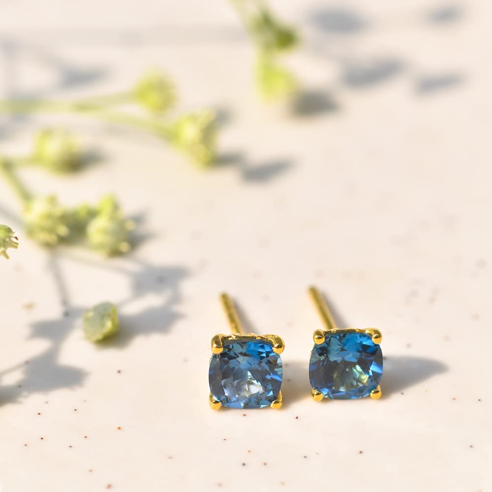 YoTreasure 2.20 ct. t.w. London Blue Topaz Solid 10k Yellow Gold Stud Earrings Jewelry