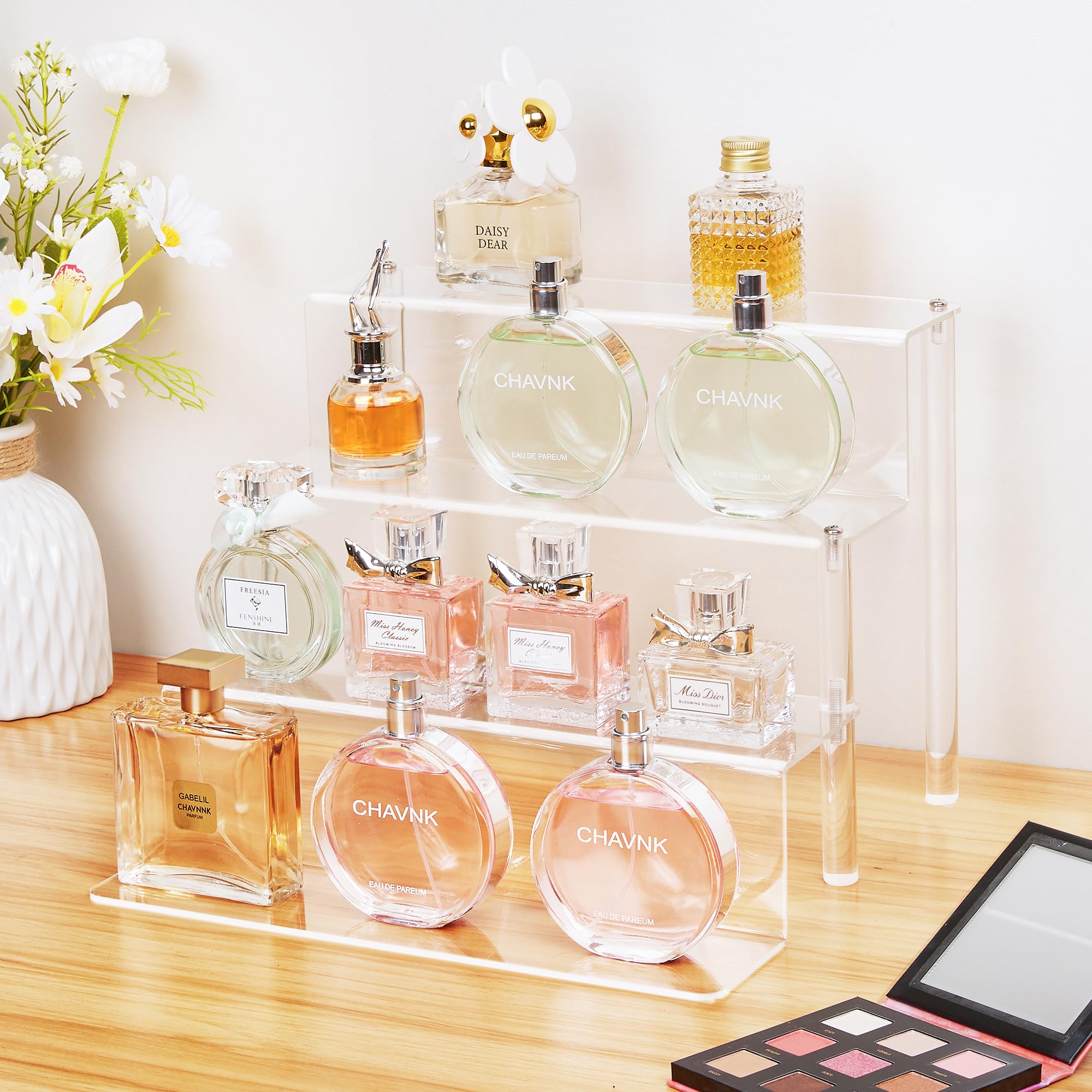 upsimples Acrylic Riser Display Shelf, 2 pack 4 Tier Perfume Organizer & Decoration, 12x9 in Makeup Organizer, Clear Display Stand for Funko Pop & Collection, Cupcake Holder, Cologne Stand