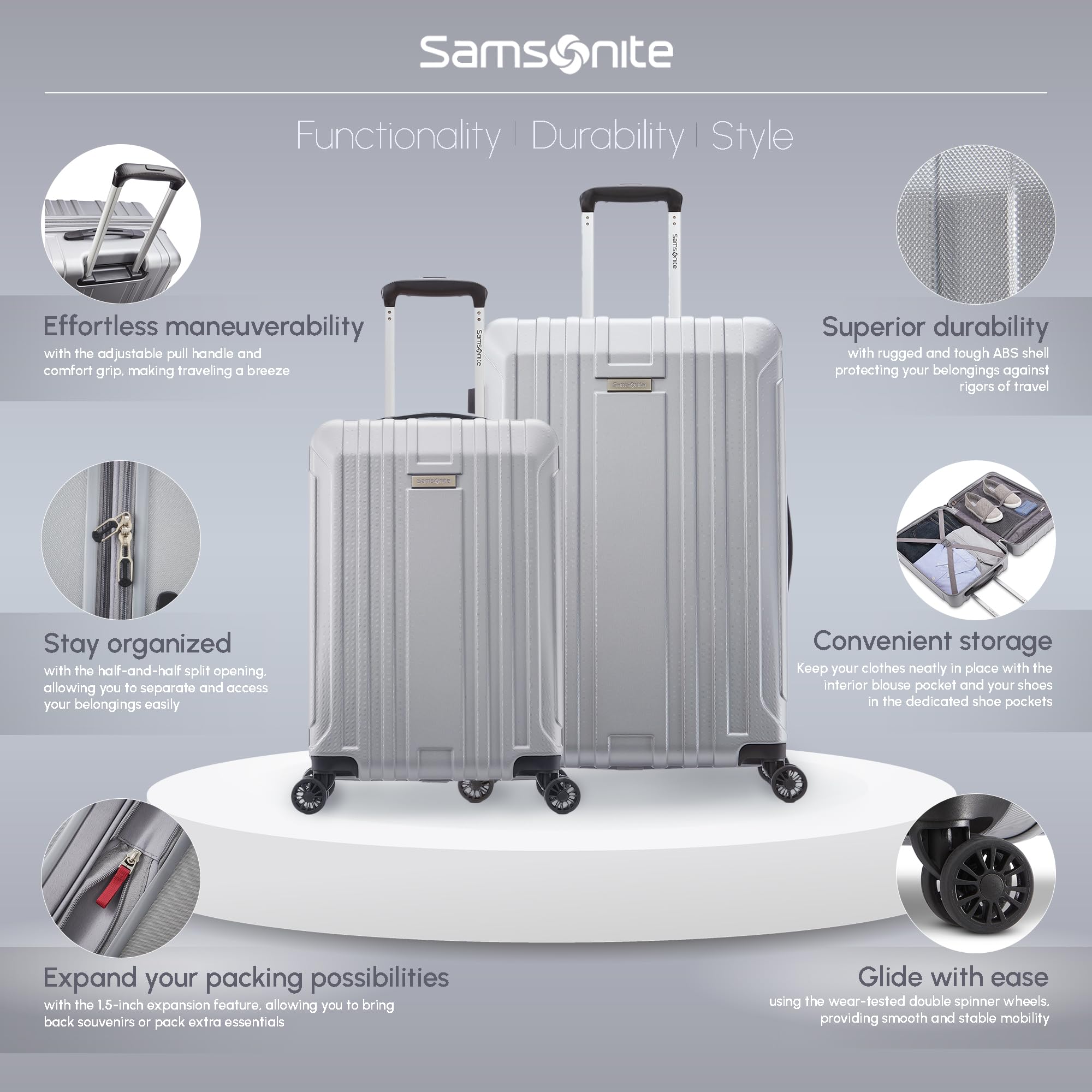 Samsonite Hardside Spinner Wheel Luggage, Midnight Navy, 2-Piece Set