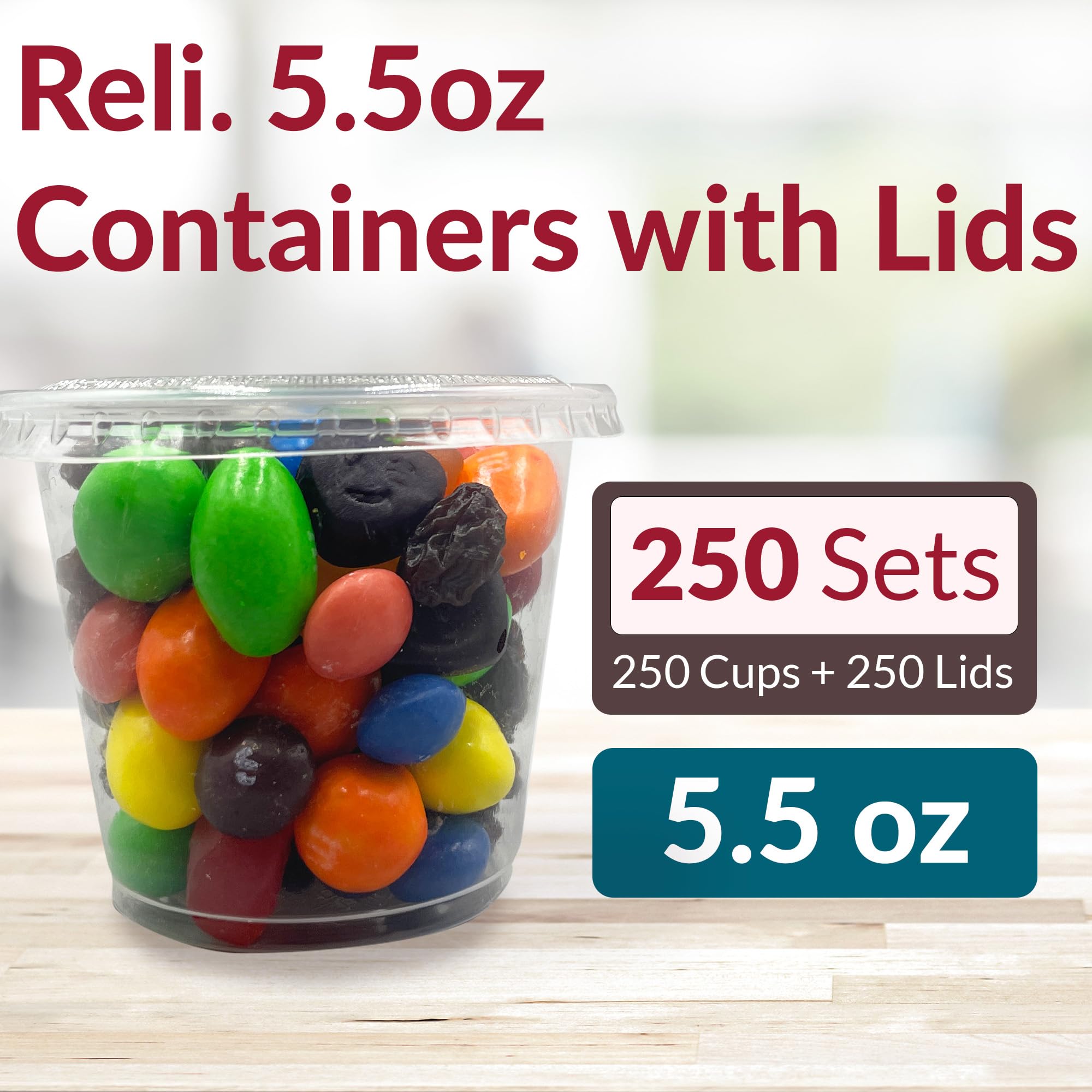 Reli. 5.5 oz Small Containers with Lids (250 Sets) | Jello Shot Cups with Lids | Clear Plastic Condiment Containers with Lids | 5 oz Portion Cups with Lids | 5 oz Sauce Cups with lids | Souffle Cups