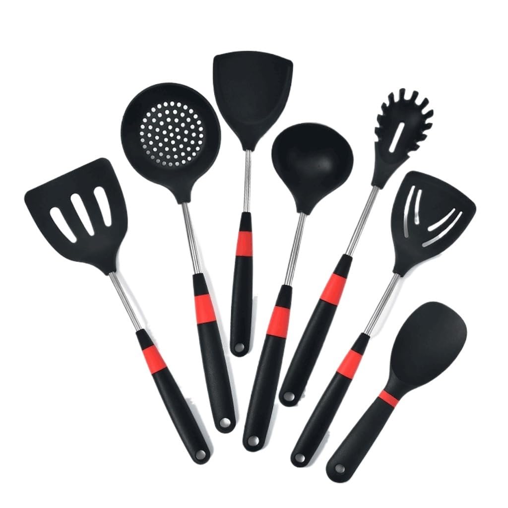 SLEEVY Heat Resistant Soup Spoon Brush Ladle Silicone Non Stick Spatula Spoon Kitchen Tools Cooking Utensil Set (Color : E, Size : 7 pieces)