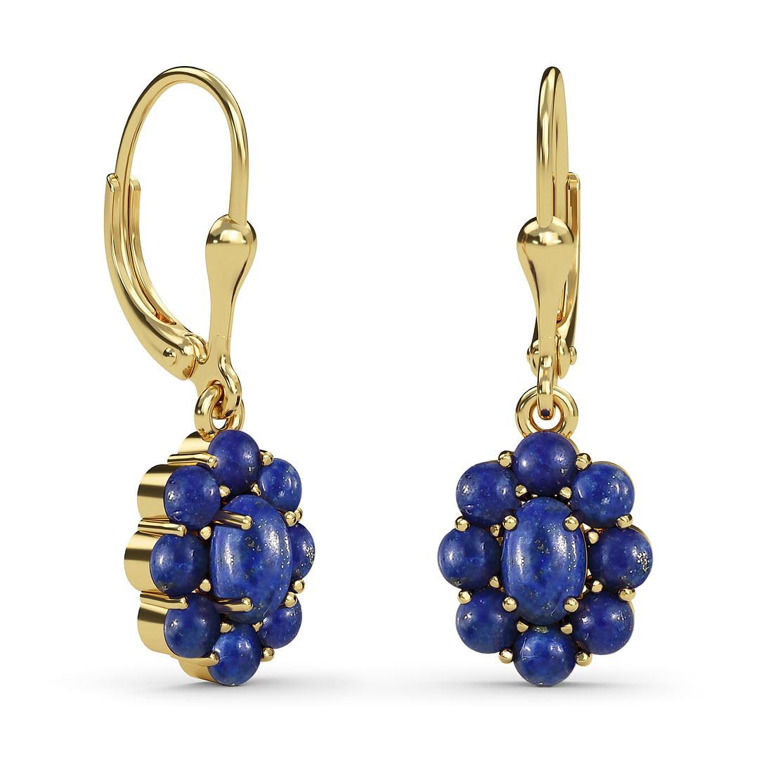 Shop LC Blue Lapis Lazuli Dangle Earrings for Women 18K Yellow Gold Plated Flower Jewelry Lever Back Ct 3.60 Birthday Gifts for Women