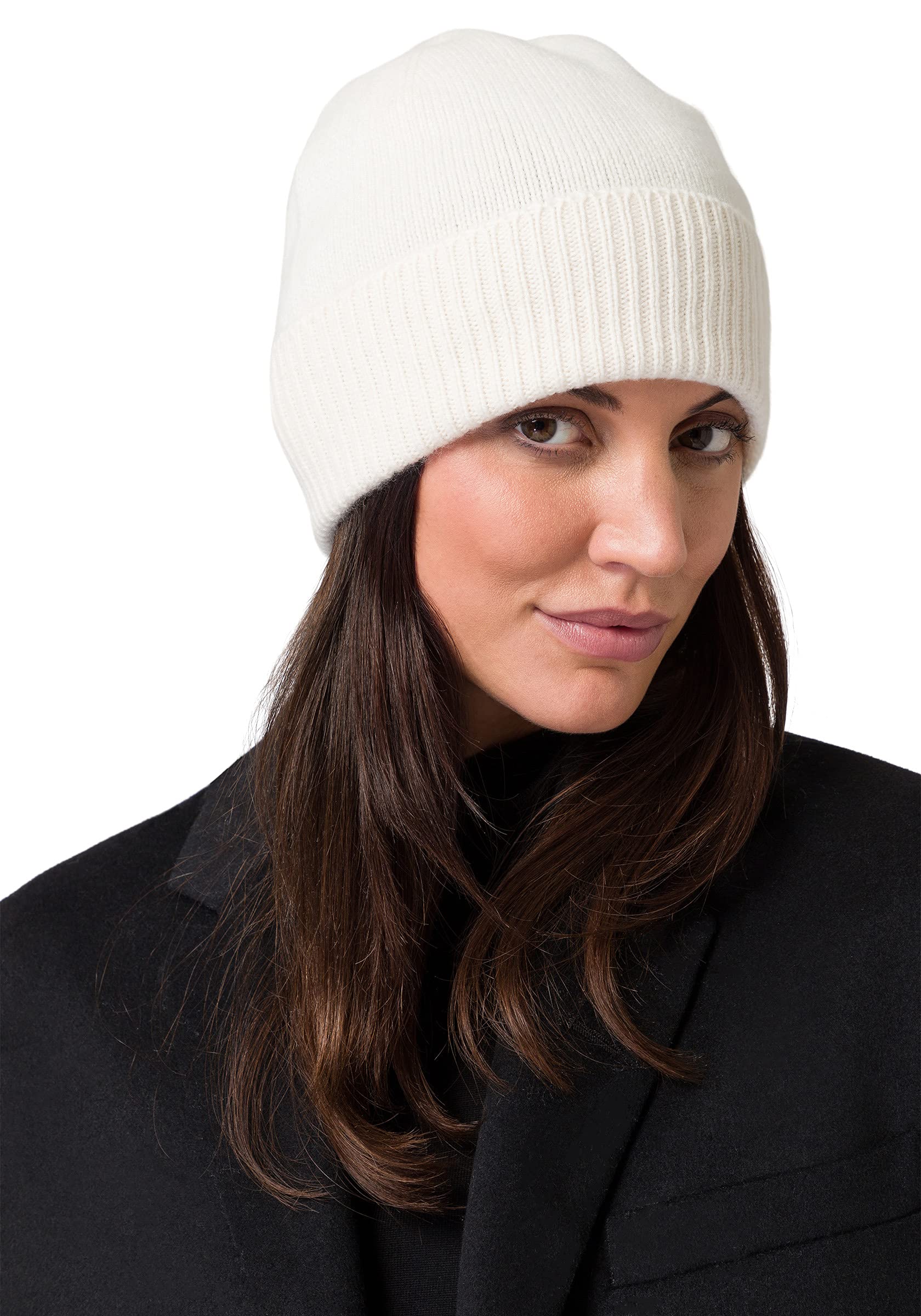 Style Republic Women’s Ribbed Beanie, Cashmere Wool, Soft & Stretchy with Ribbed Edge, Warm Hat for Winter (Black)