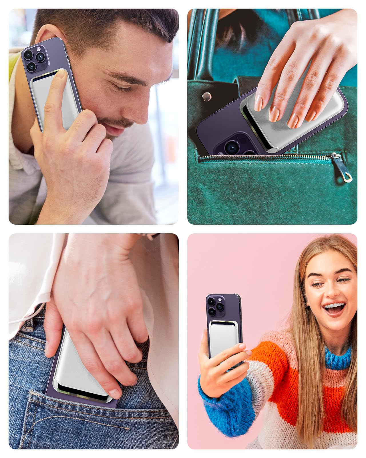 SOFTGAS Magnetic Phone Wallet for Apple MagSafe, Card Wallet Holder for iPhone 15 Pro Max/15 Plus/15 Pro/15, 14 Pro Max/14 Plus/14 Pro/14, 13 Pro Max/13 Pro/13, 12 Pro Max/12 Pro/12, Snow White