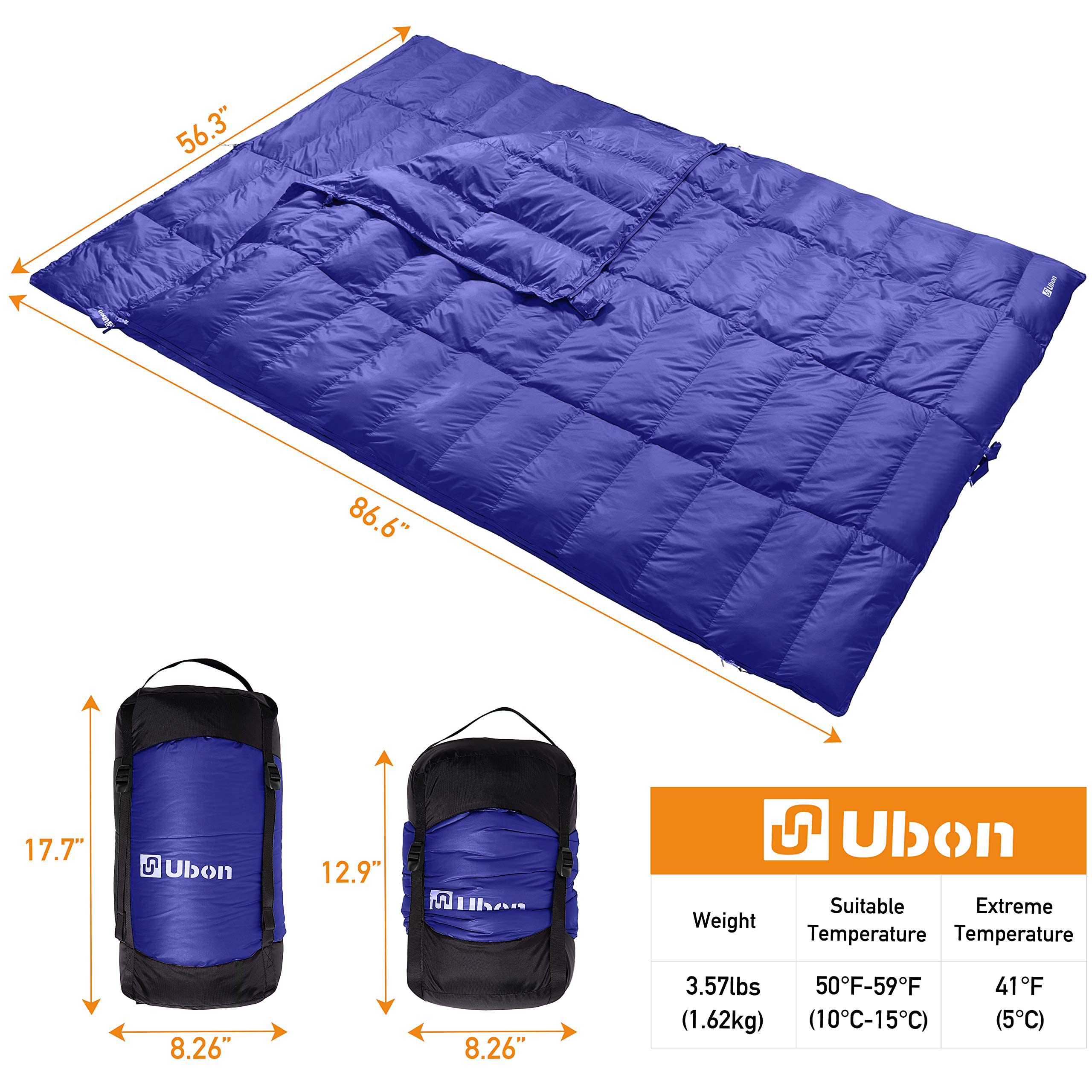 Ubon Double Sleeping Bag Queen Size XL Sleeping Bag Cold Weather 2 Person Sleeping Bag 3-4 Season for Backpacking, Camping or Hiking, Blue