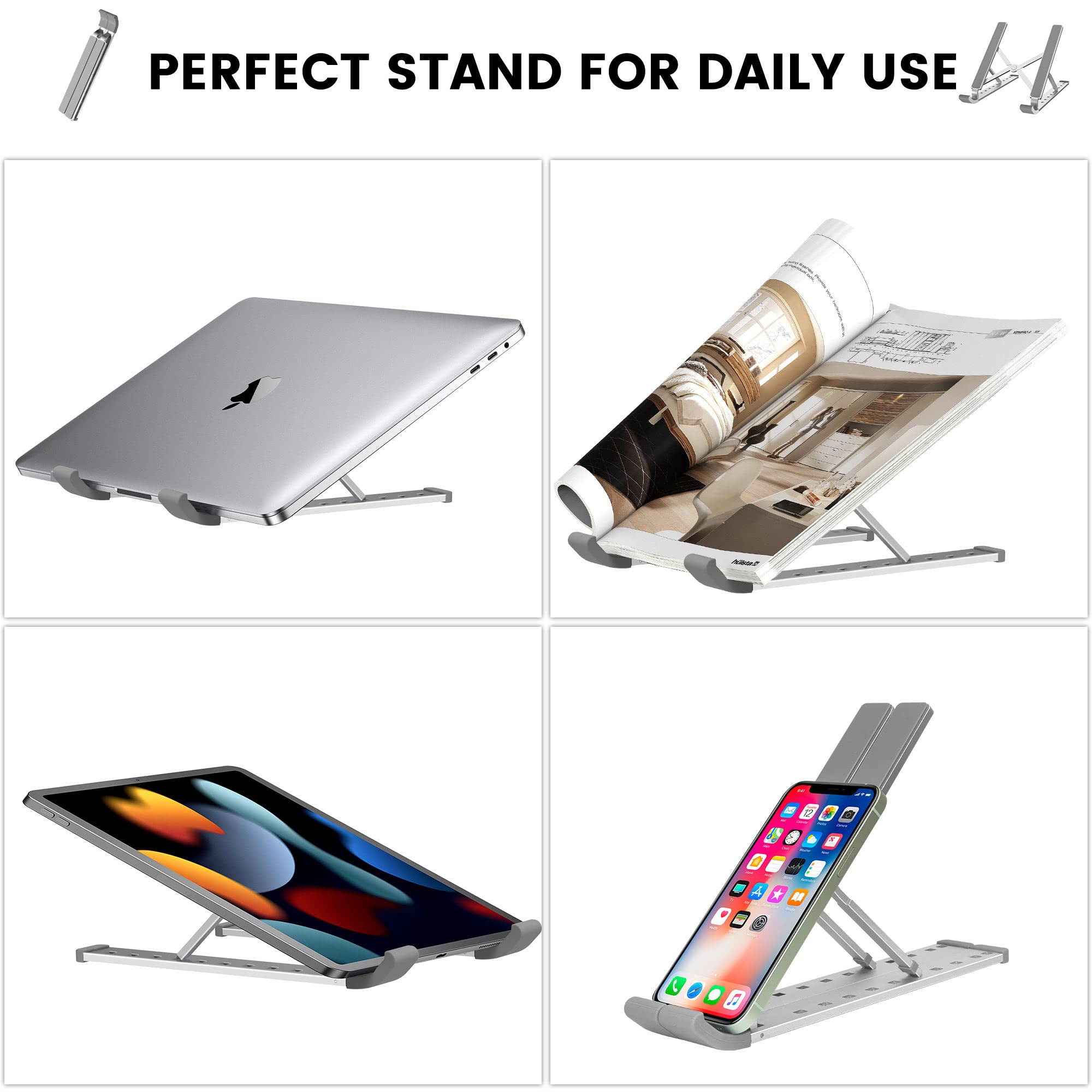 Vaselin Desktop Laptop Stand, Aluminum Alloy Computer Stand,Adjustable Height Ergonomic Laptop Stand,Foldable Laptop Stand Grade 9 Non-Slip,Stand for 9-15.6'' Tablet, Laptops(Silver)