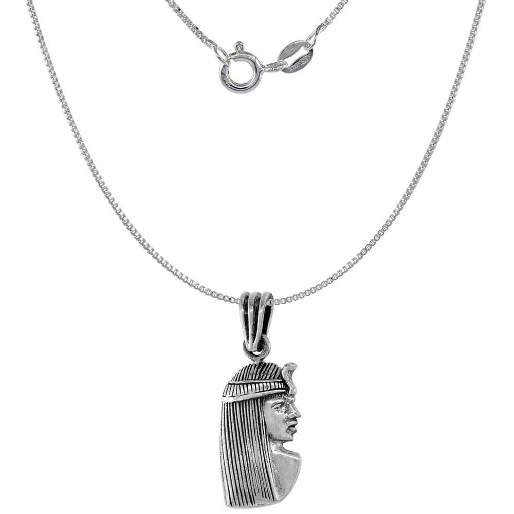 Small 3/4 inch Sterling Silver Egyptian Pharaoh Pendant for Women Diamond-Cut Oxidized finish NO Chain