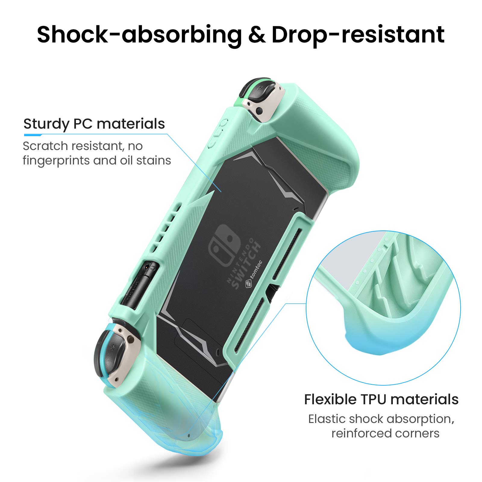 tomtoc Protective Case for Nintendo Switch, TPU Dockable Grip Case with 2 Game Cards Slots, Shock-Absorption and Anti-Scratch Split Cover