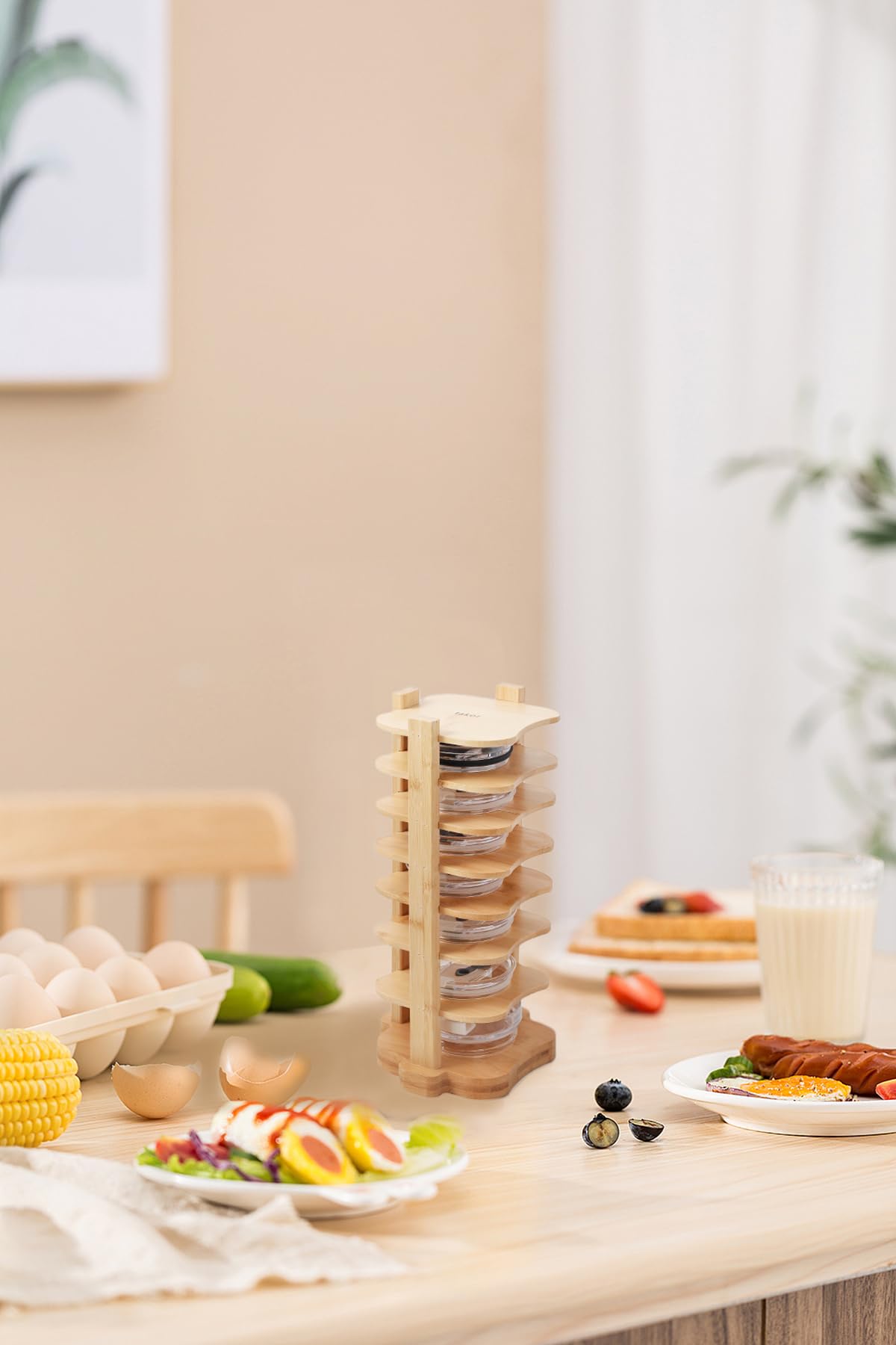 takor Extra Large Bamboo Tumbler Lid Organizer for Cupboard,Compact Lid Storage Rack,Freestanding Cup Lid Holder for Kitchen Cabinet and Countertop, Tidy Kitchen and Easy to Clean
