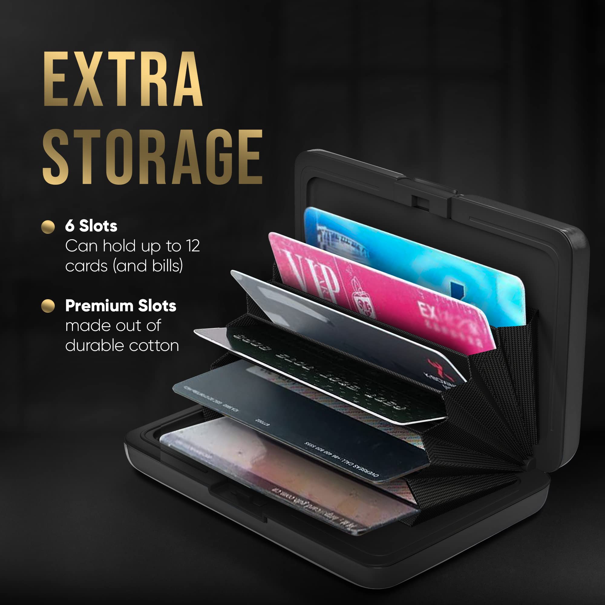 TopMost RFID-Blocking Aluminum Black Wallet Credit Cards Holder for men & women - Slots for 12 Cards And Bills