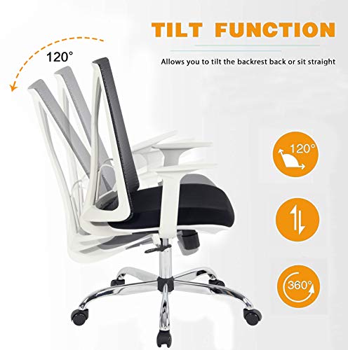 YOUNIKE Office Chair Mesh, Computer Task Desk Chair with Armrests Swivel Casters for Home Office Conference(White)