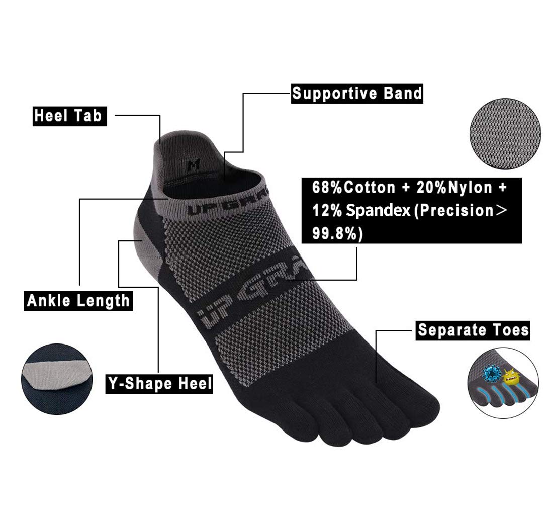 UGUPGRADE Toe Socks, Everyday Run Midweight Low Cut Ankle Lycra Toesocks with Heel Tab for Men Women