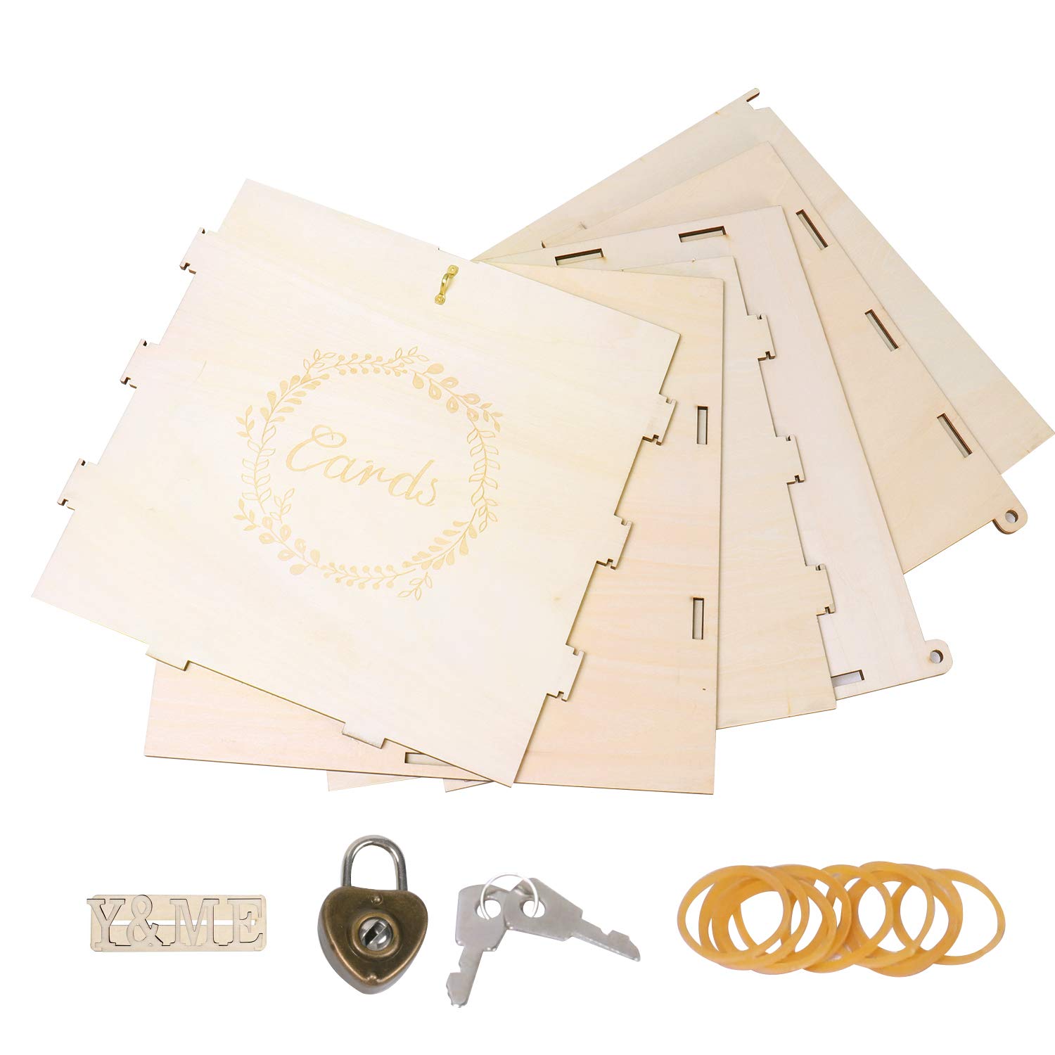 Wooden Wedding Card Box with Security Heart Lock,Rustic Wedding Envelope Box, Decorative Gift Card Box , Perfect for Weddings, Baby Showers, Birthdays, Graduations, 10.2" x 10.2" x 10.2" (Original)