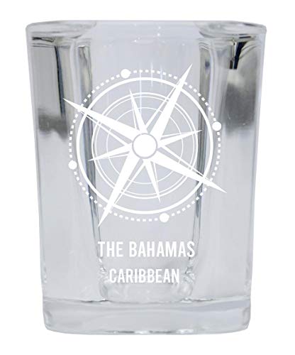 The Bahamas Souvenir 2 Ounce Square Shot Glass laser etched Compass Design