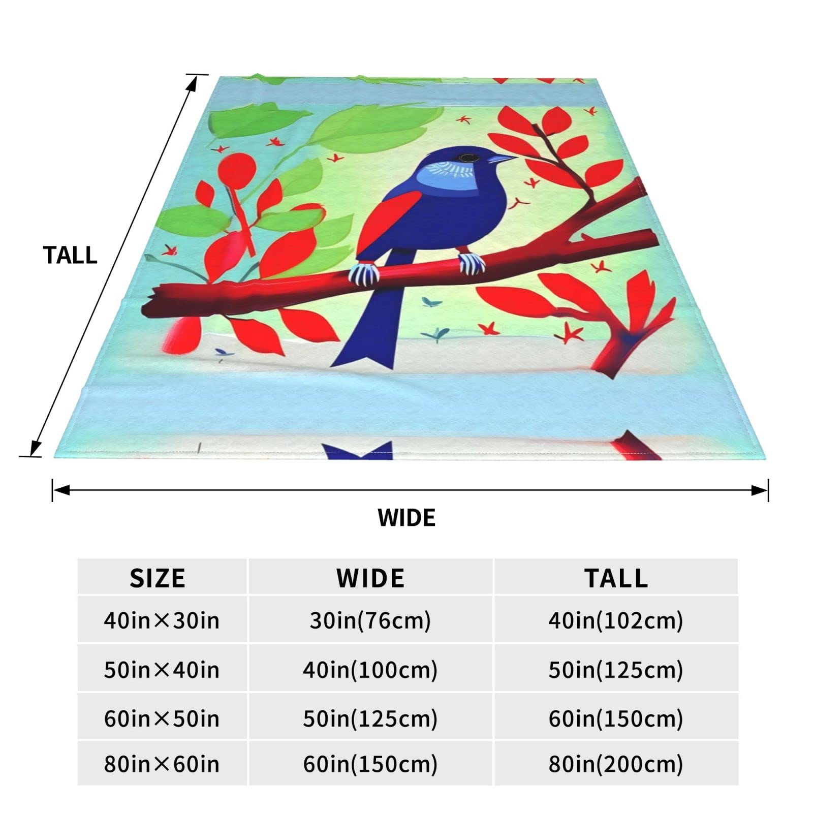 Red Leaf Bird Printed, Fashion Flannel Bed Blanket, Cozy Blanket Soft and Warm Sofa Blanket, Bedroom Blanket.80 X60