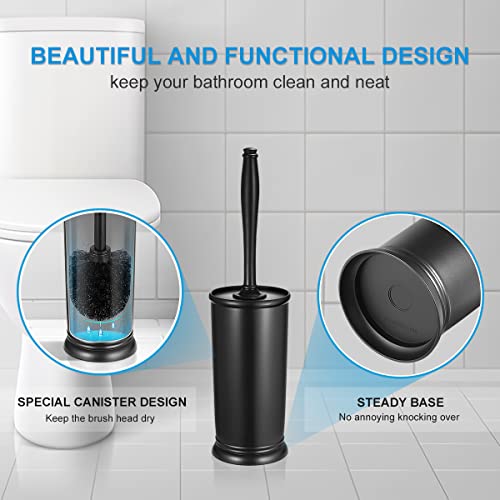 Toilet Bowl Brush Holder Set: 2 Pack Modern Deep Cleaning Bathroom Toilet Scrubber with Caddy for Rv - Rim Decorative Accessories Cleaner Brushes for Toilet - Black