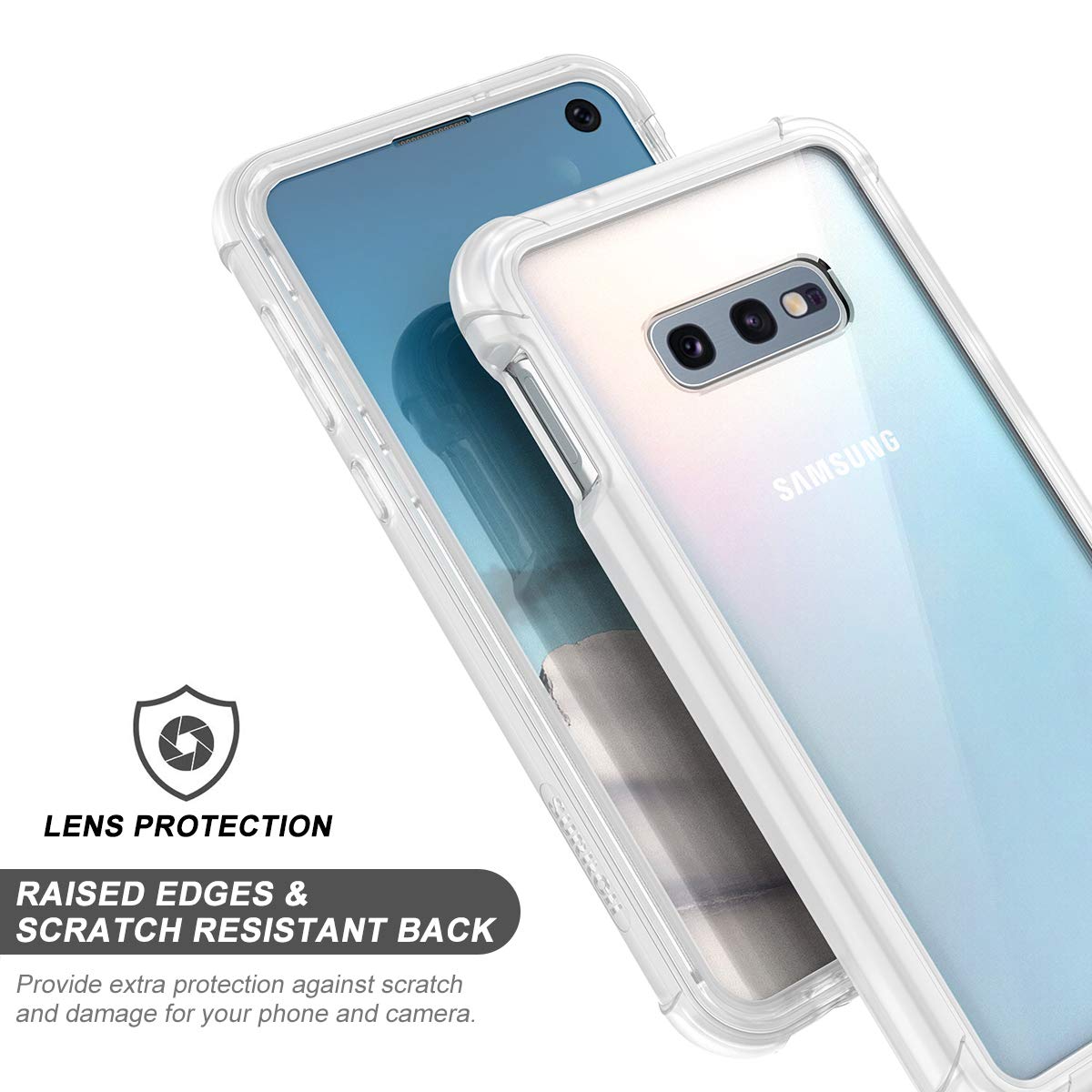 SURITCH Clear Case for Samsung Galaxy S10e,【Built in Screen Protector】【Support Wireless Charging】 Hybrid Protection Hard Shell+Soft TPU Bumper Rugged Case Shockproof for Samsung S10e 5.8"(Clear)