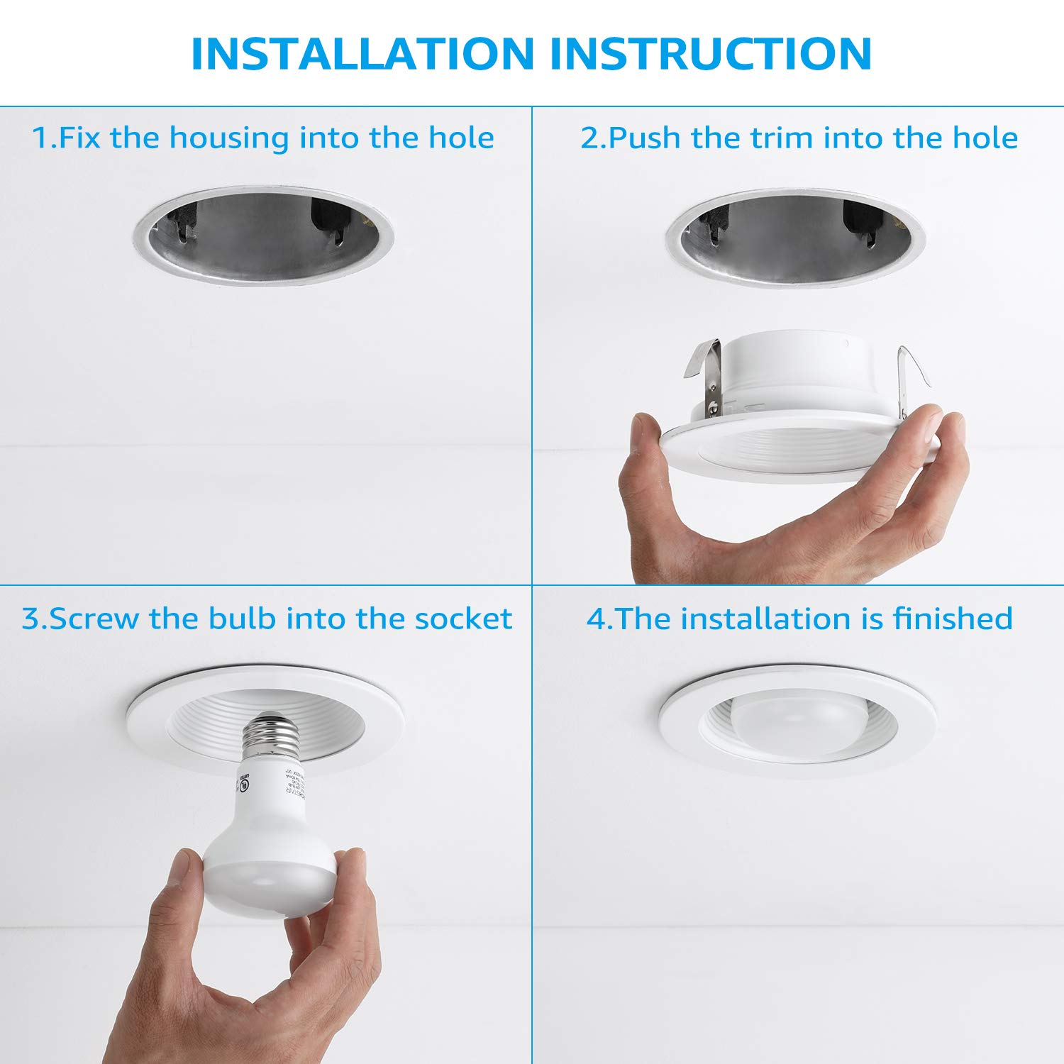 TORCHSTAR 12-Pack 4 Inch Classic White Recessed Light Trim, Metal Can Light Trim, Step Baffle with Ring, Fit Halo/Juno Remodel Recessed Housing, 4 Inch Light Trim for PAR16, PAR20, R20, White