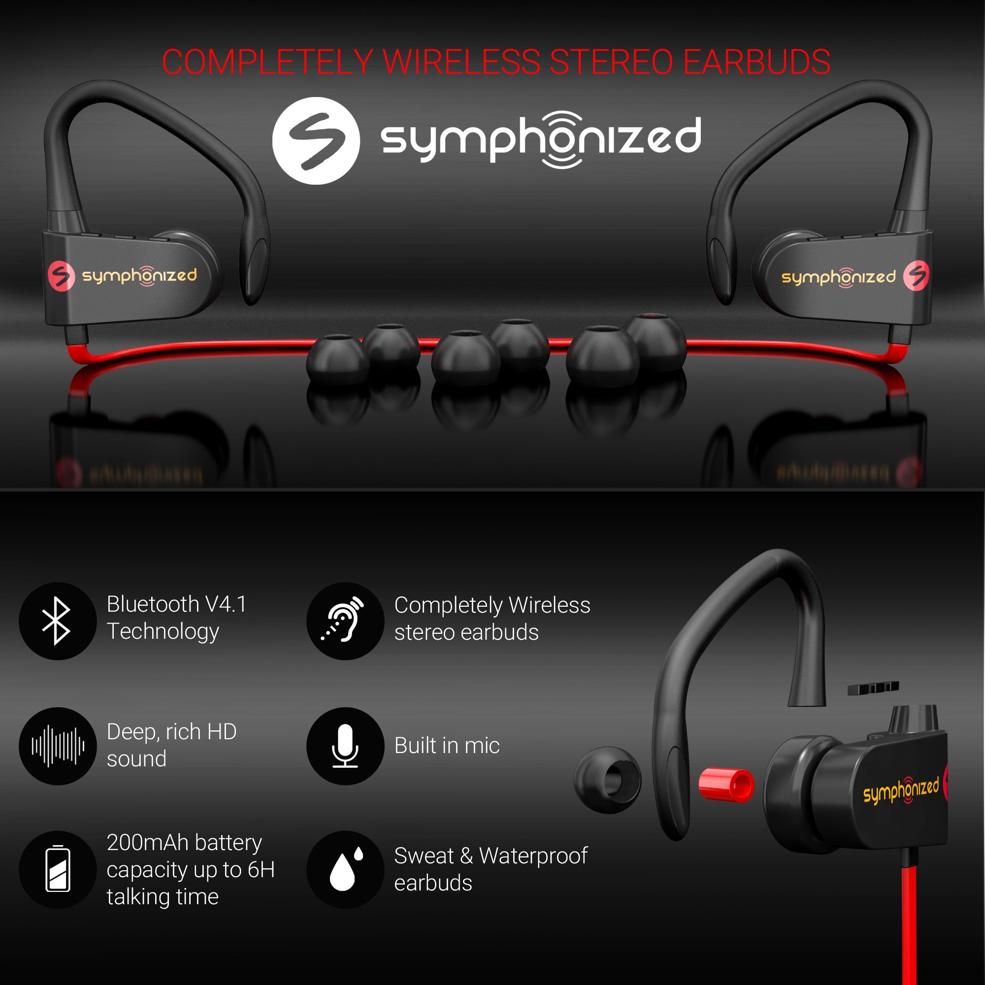 Symphonized on MFI Earbuds for iPhone + PWR Wireless Neckband Bluetooth Headphones Bundle