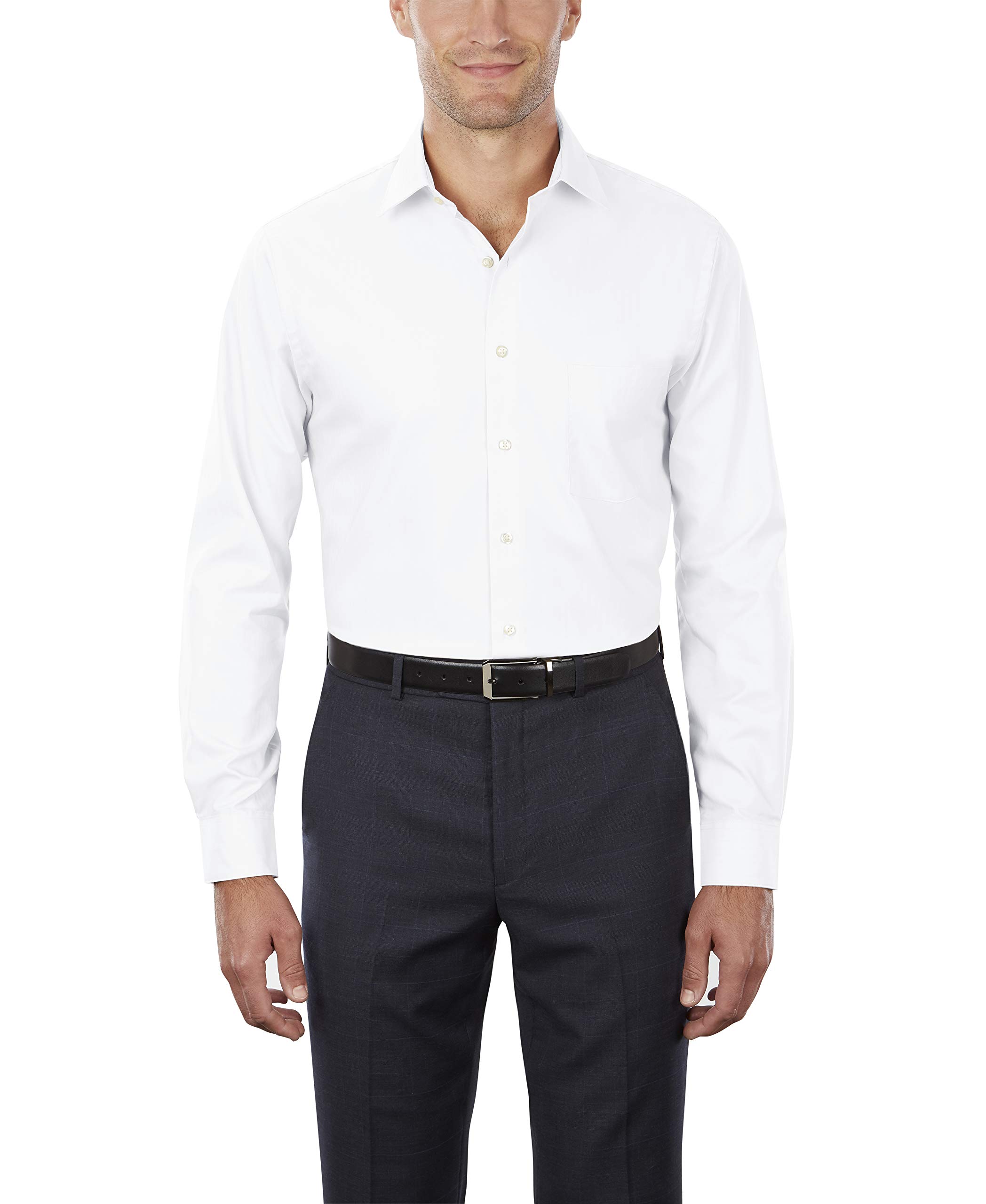Van Heusen Men's Herringbone Regular Fit Solid Spread Collar Dress Shirt, White, 17.5" Neck 34"-35" Sleeve