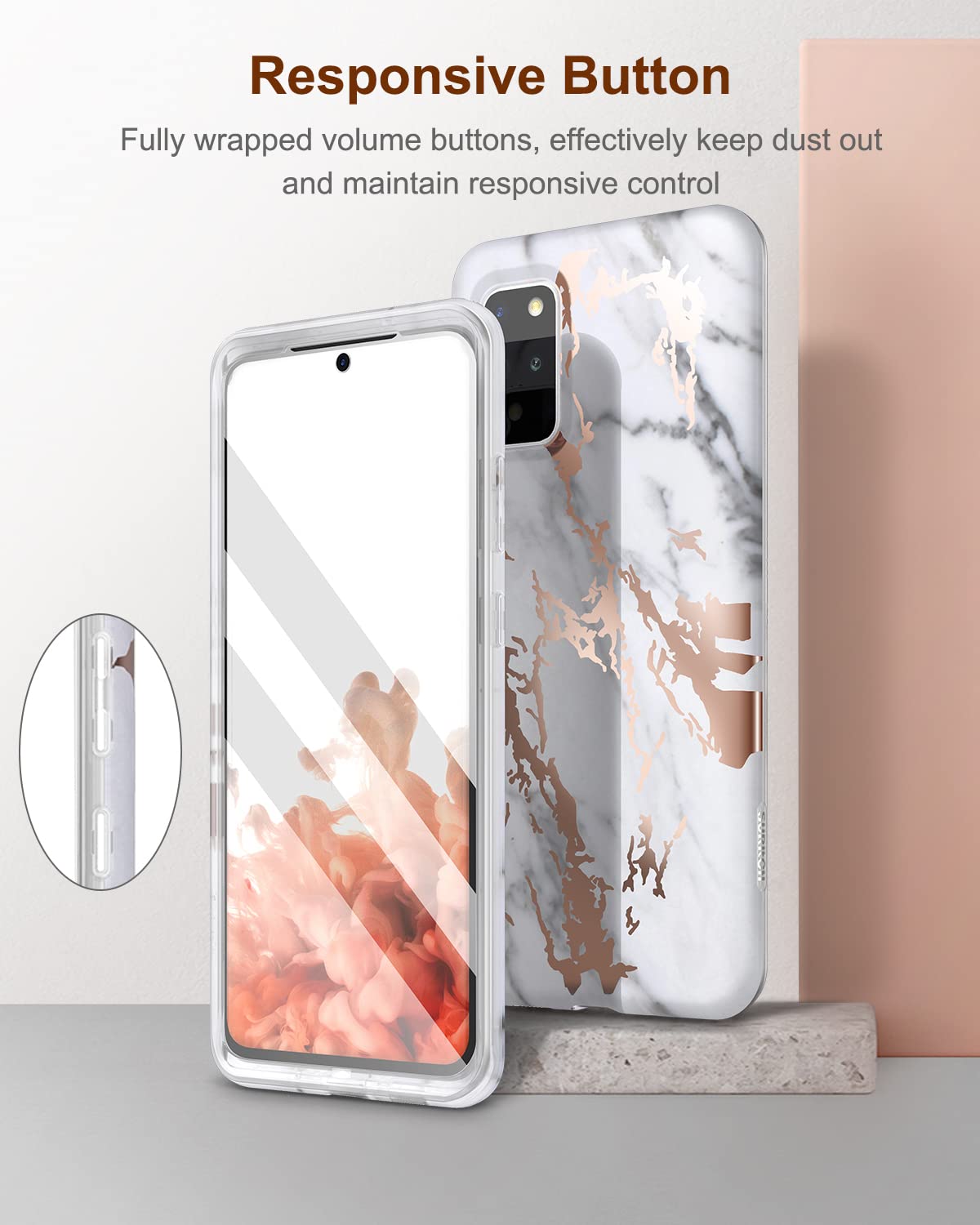 SURITCH for Galaxy S20 Plus Case, [Built-in Screen Protector] Marble Full-Body Protection Shockproof Rugged Bumper Protective Case for Samsung Galaxy S20 Plus 5G 6.7 Inch (Gold Marble)