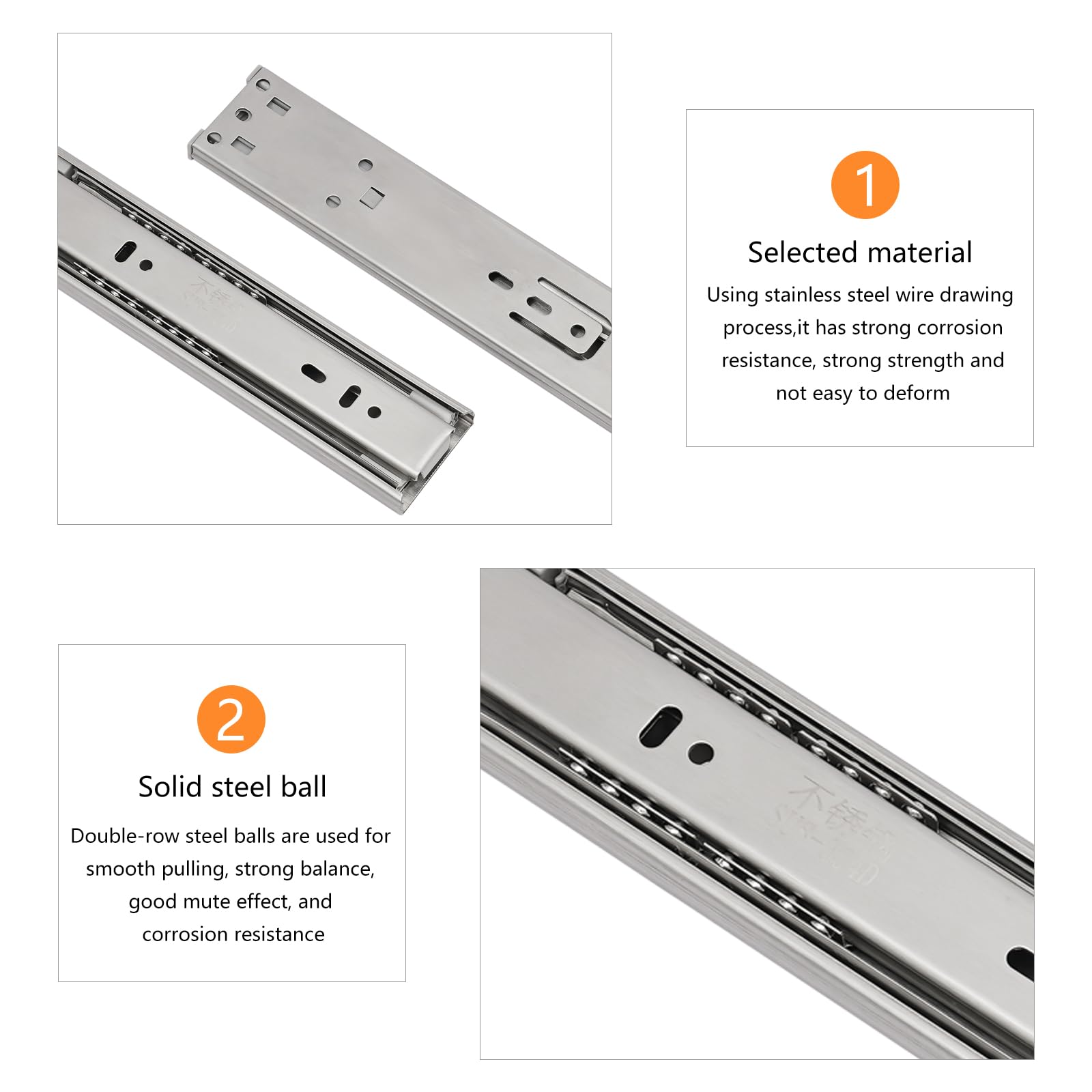 RustyVioum 44 Inch Heavy-Duty Drawer Slides, 3-Fold 1 Pair Heavy Duty 500 lbs Drawer Slides, Heavy-Duty Ball Bearing Full Extension with Lock Easy Install, Silver