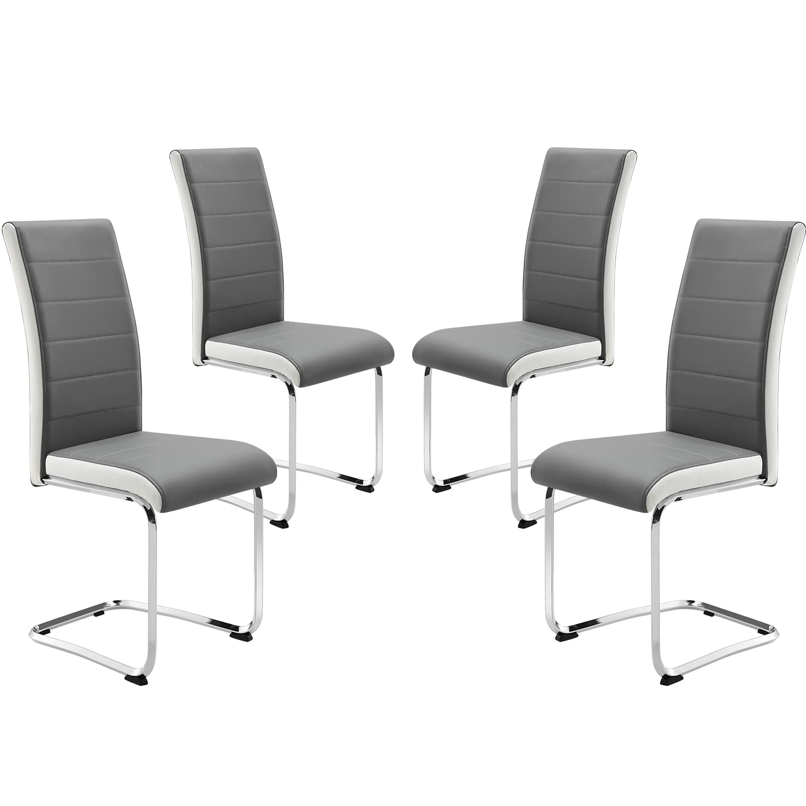SICOTAS Dining Chairs Set of 4 - Modern Kitchen Chairs Faux Leather, High Back Dining Room Chairs with Metal Base, Upholstered Dinner Chairs, 4 PCS Armless Side Chair for Dining Room and Kitchen, Grey