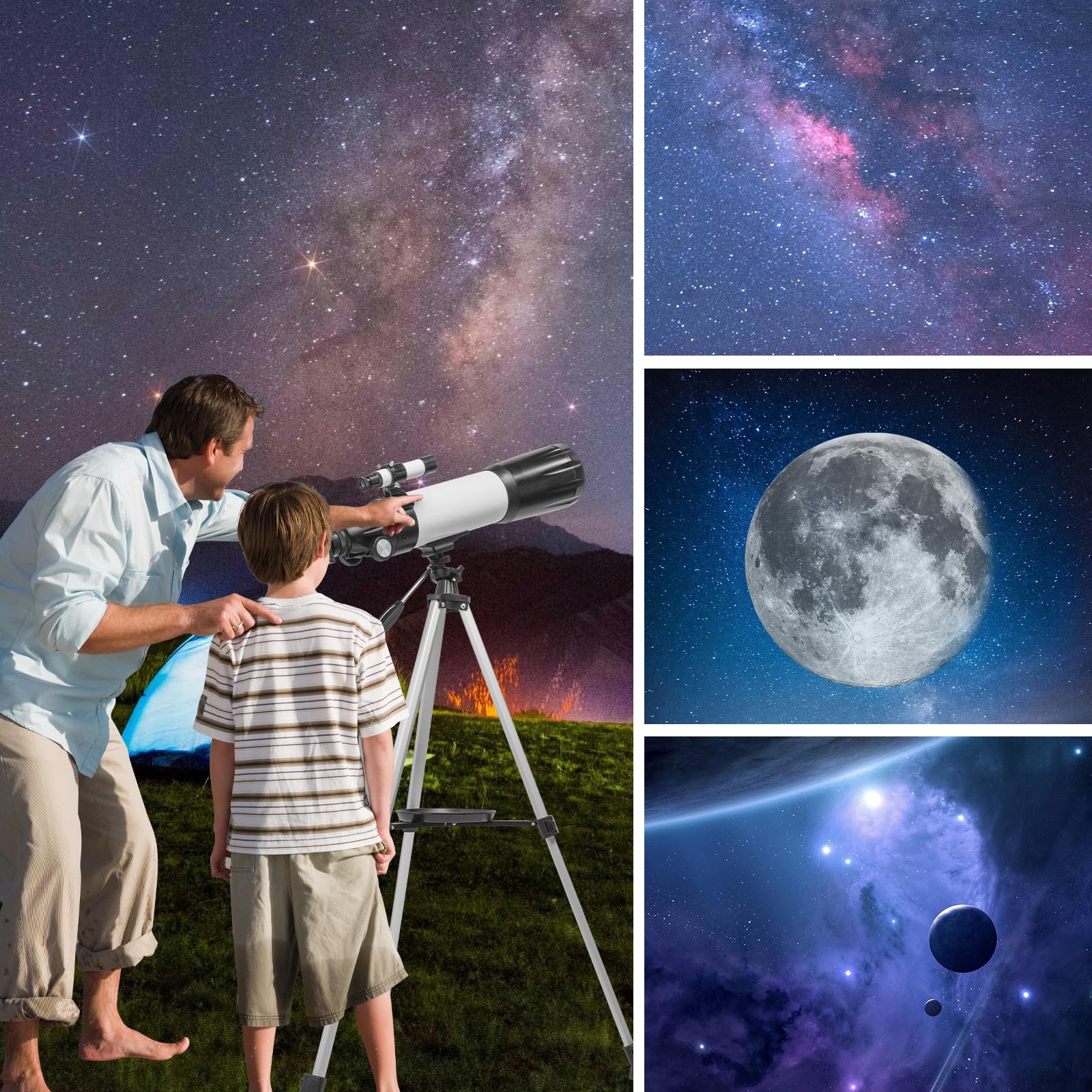 Telescope 80mm Aperture 600mm - Astronomical Portable Refracting Telescope Fully Multi-coated High Transmission Coatings AZ Mount with Tripod, Phone Adapter & Carrying Bag
