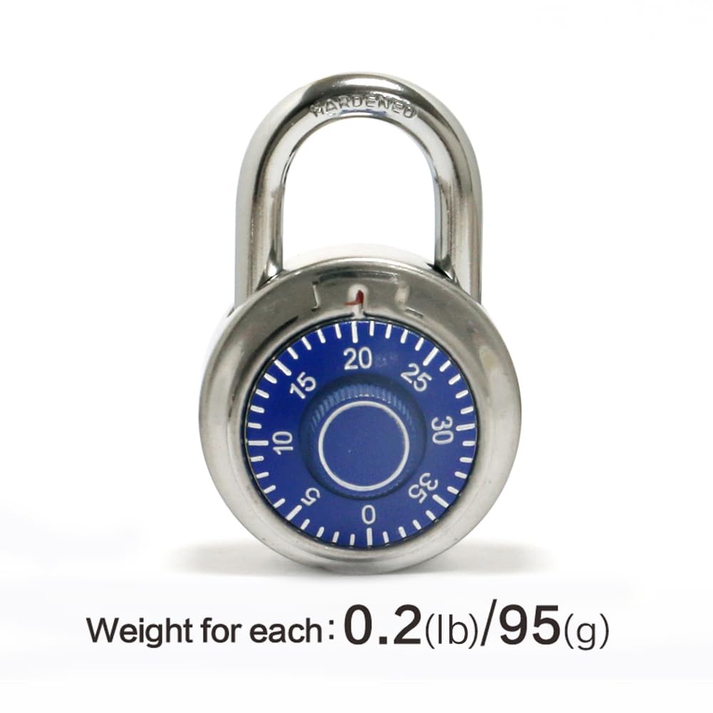 Standard Dial Combination Lock 2 inch Wide, Blue Turnplate, Pack of 12; Lock for School, Employee, Gym Sports Locker Case, Toolbox, Fence and so on