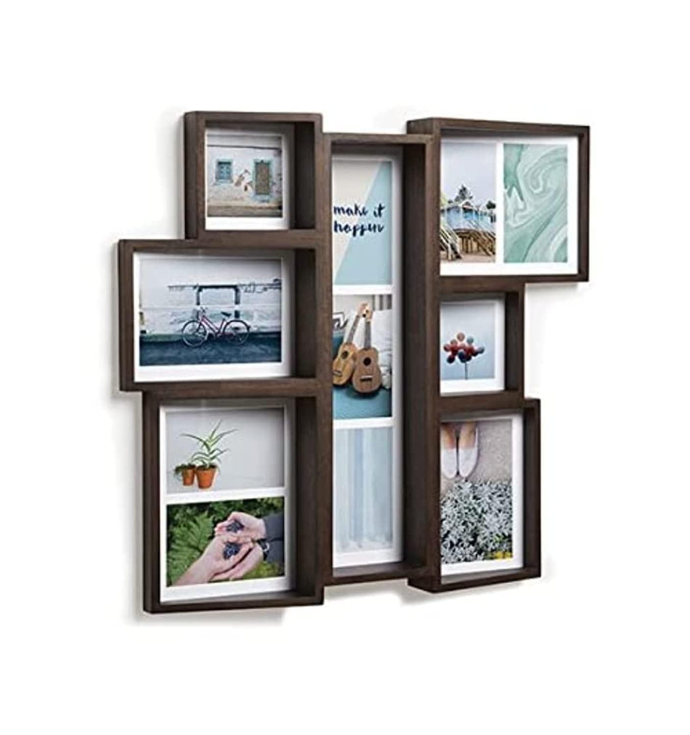Umbra Edge, Large Wooden 4x4, 4x6, and 5X7 Collage Multi Picture Frame for Desktop or Wall, Aged Walnut, 4 by 6-Inch and 4 by 4-Inch