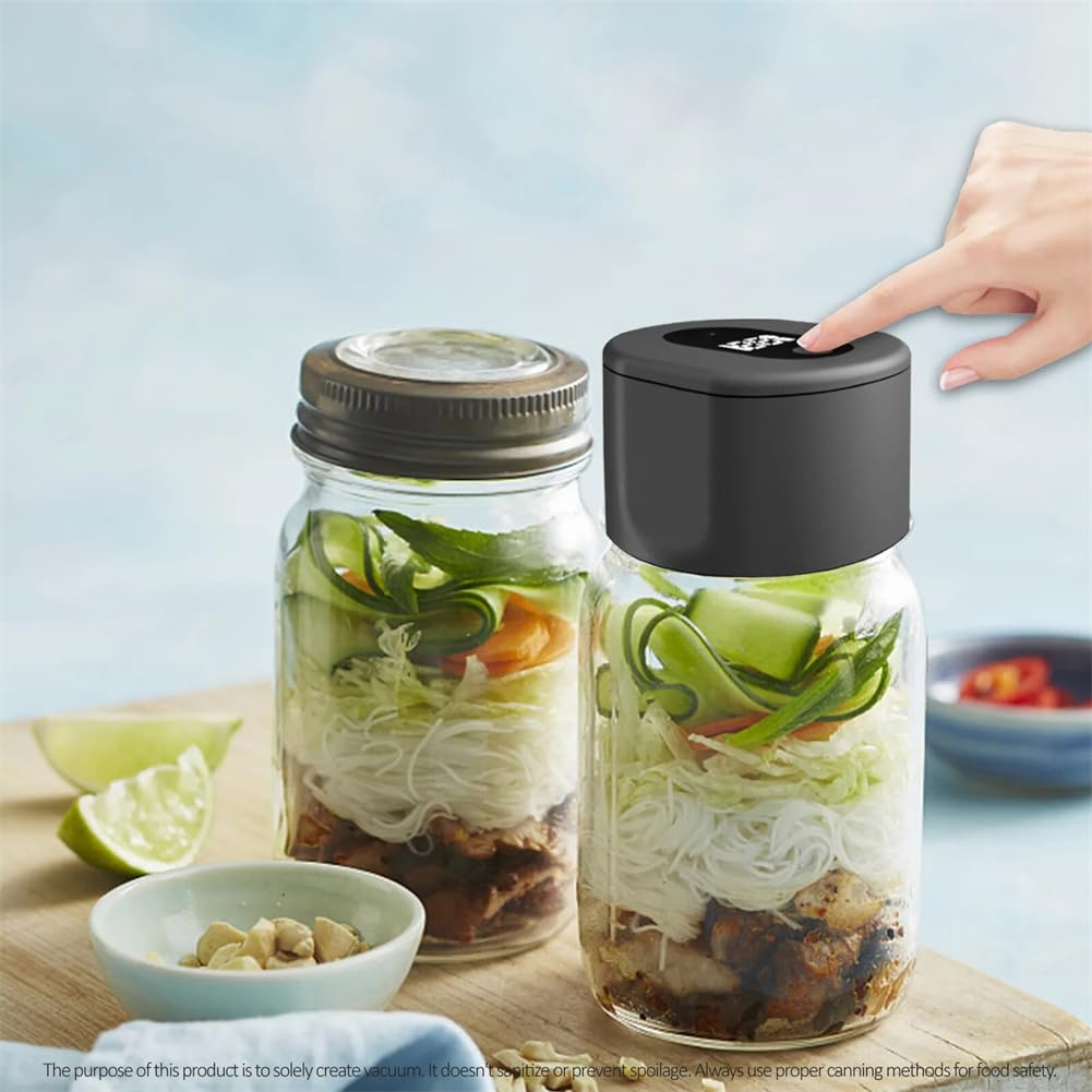 Vacuum Jar Sealer, Mason Vacuum Sealer Kit, Electric Mason Jar Vacuum Sealer for Wide Mouth and Regular Mouth Mason Jars, Comes with 10 Lids (Black)
