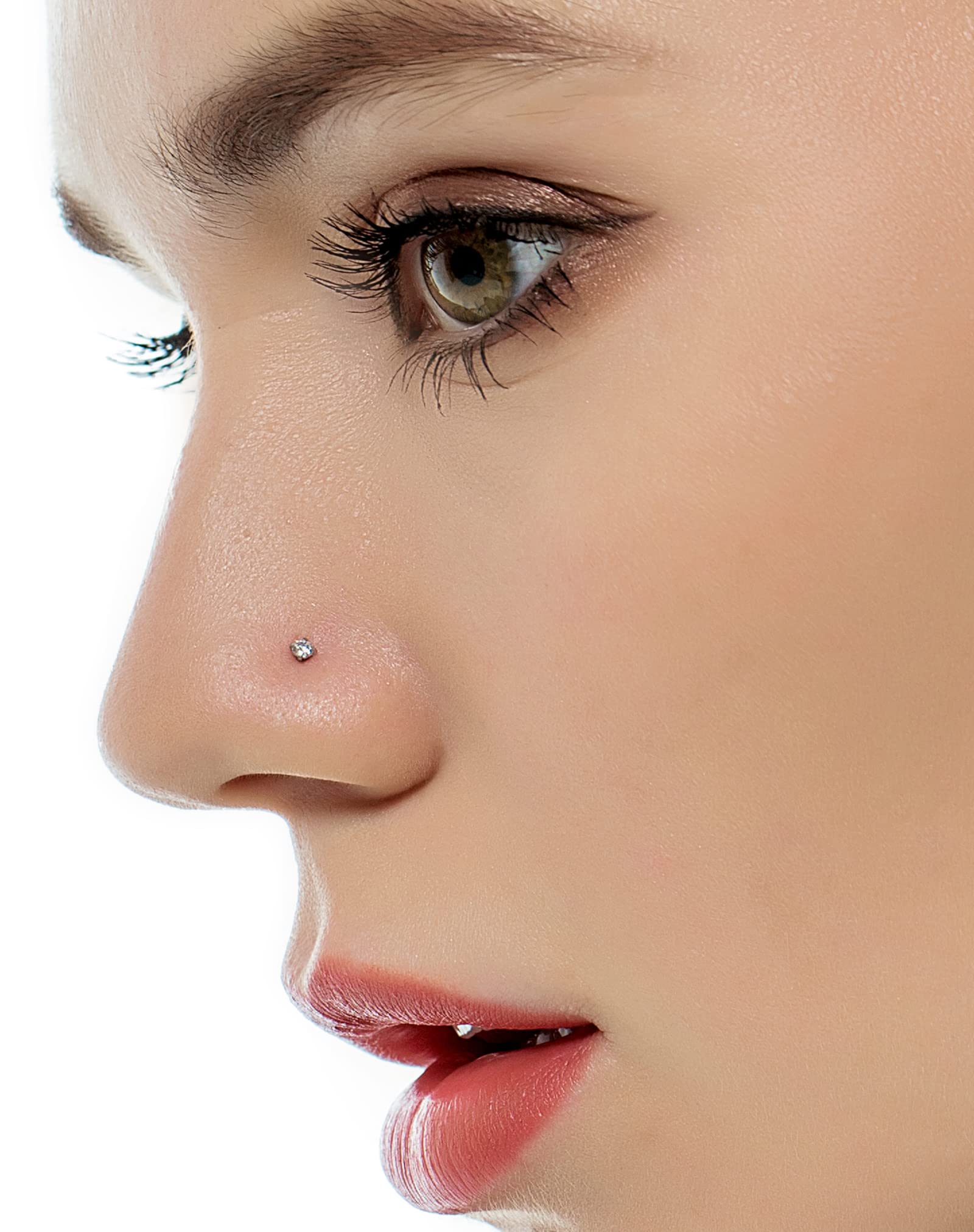 Tornito 20G 10Pcs Stainless Steel L Shaped Nose Studs Rings CZ Nose Ring Labret Nose Piercing Jewelry for Men Women Silver Tone 1.5mm-2mm-2.5mm-3mm-3.5mm CZ
