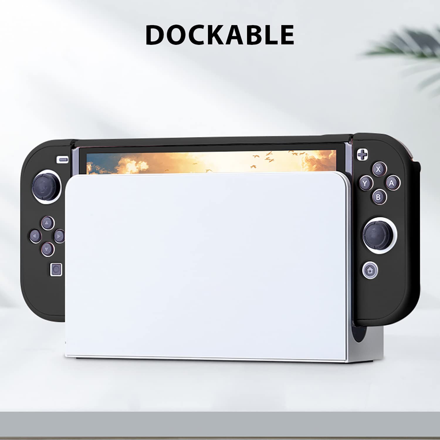 ZUSLAB Compatible with Hard Case Nintendo Switch – OLED Model 7.0” 2021, Dockable Protective Cover with Adjustable Stand, with 2 Game Slots Compatible with Joy‑Con controllers, Black