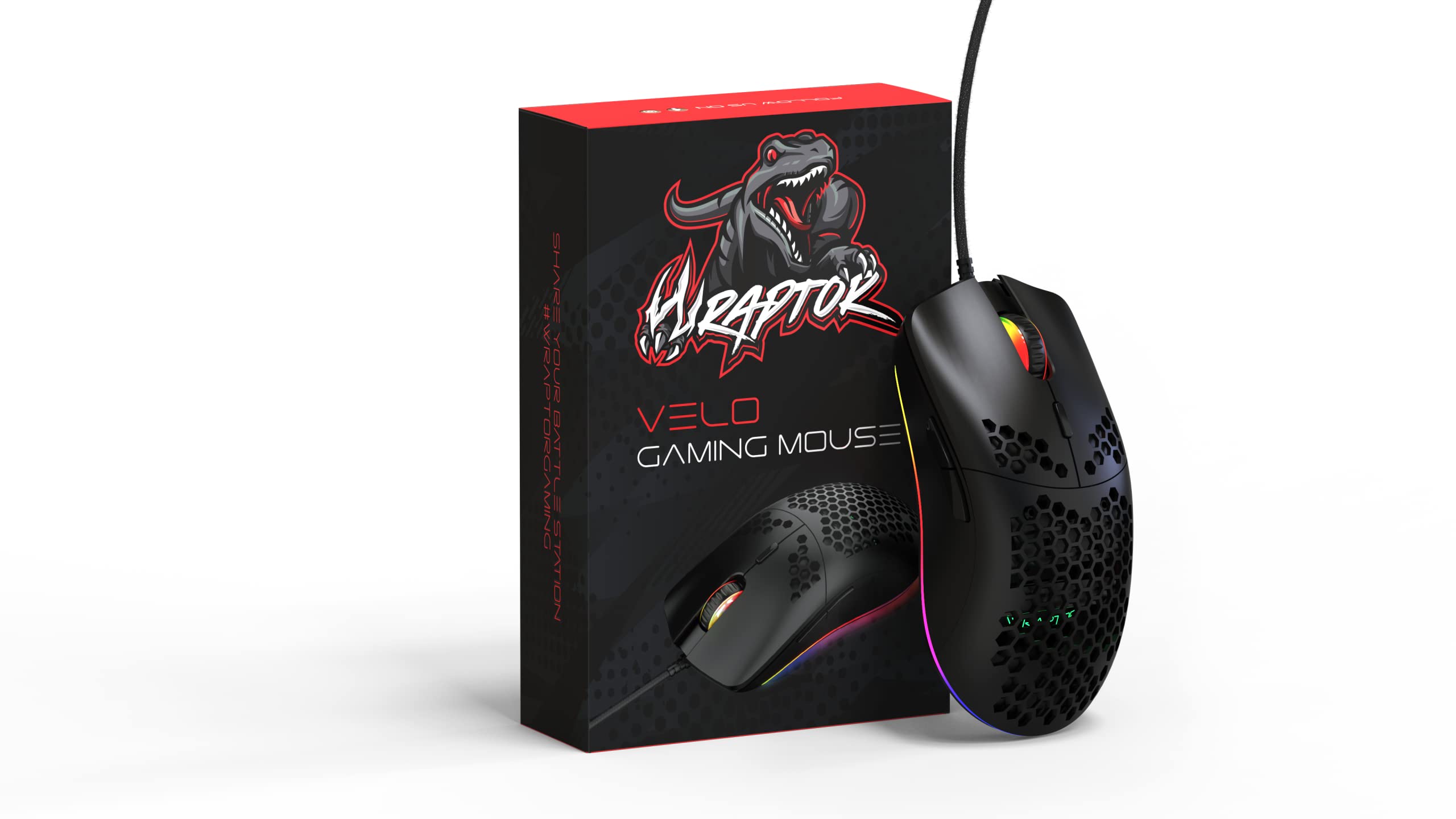 WRAPTOR Ultra Lightweight RGB Honeycomb Gaming Mouse - 16000 DPI - 7 Programmable Button - Windows PC (Black)