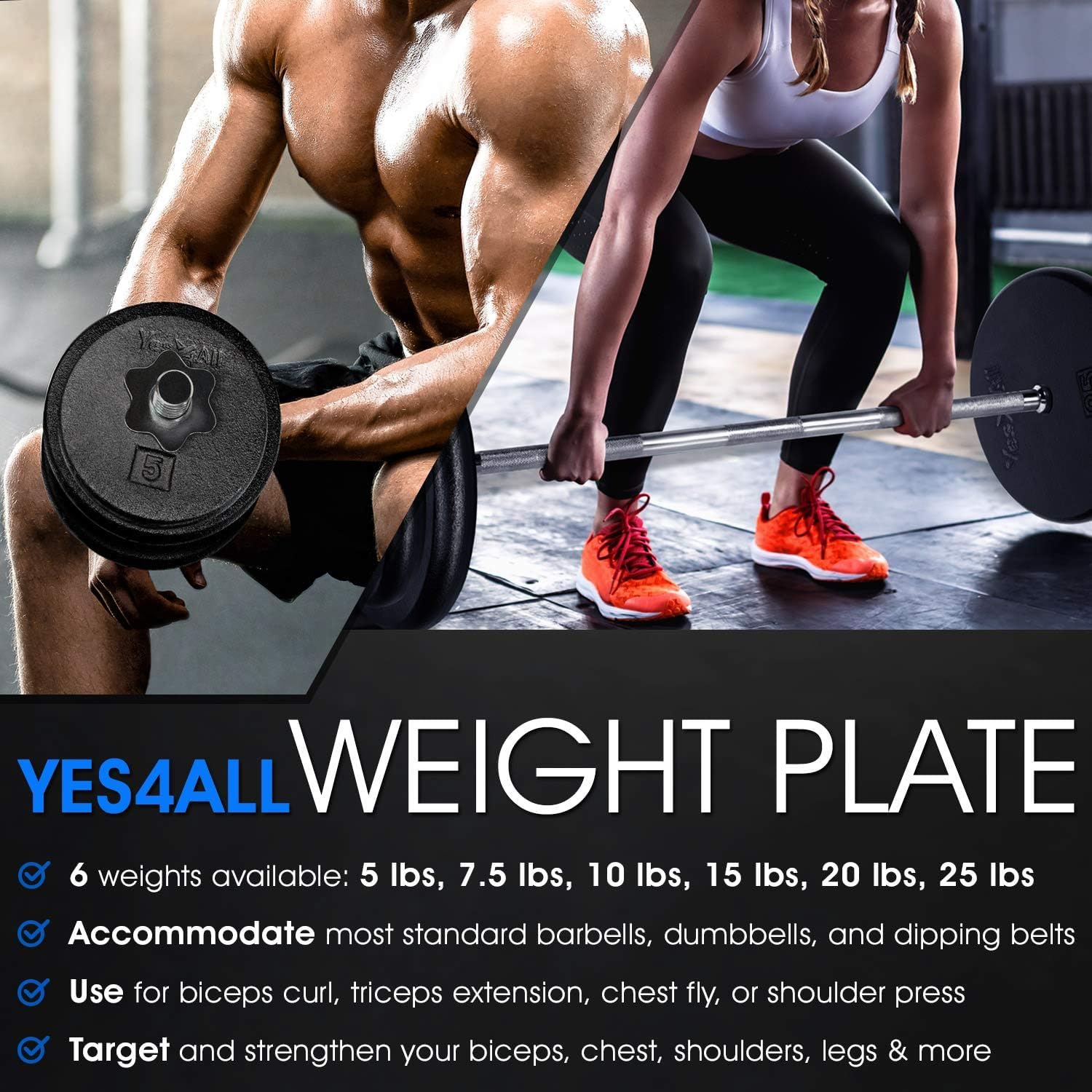 Yes4All 1-inch Cast Iron Weight Plates for Dumbbells β Standard Weight Disc Plates (5 lbs, Single)