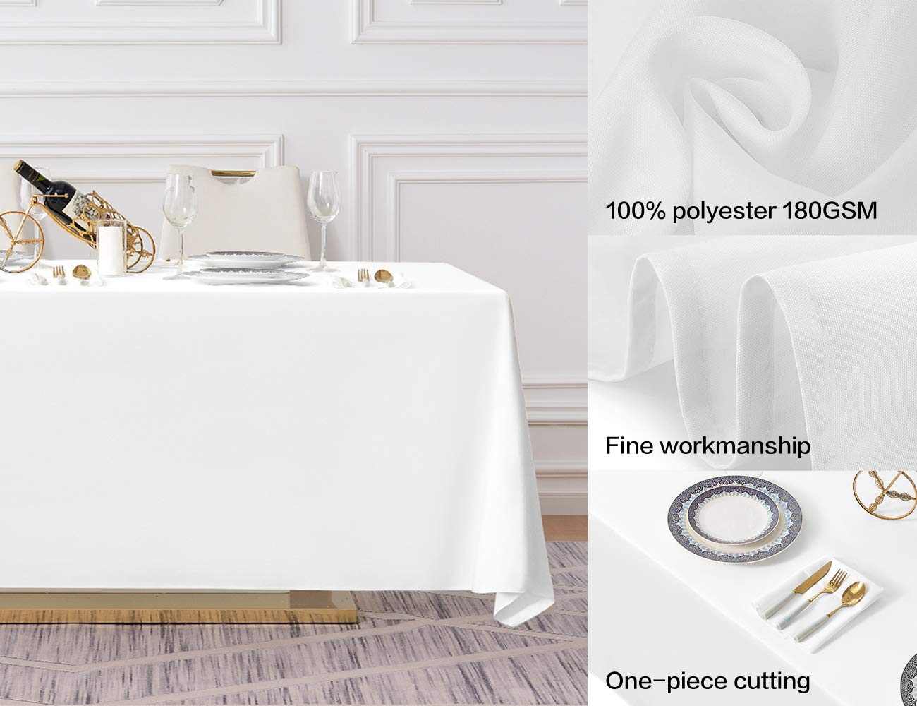 Surmente Tablecloth 90 x 132-Inch Rectangular Polyester Table Cloth for Weddings, Banquets, or Restaurants (White,10 Pack) ………