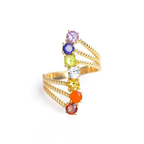 YoTreasure Chakra Healing Gemstone 925 Sterling Silver Gold Plated Bypass Ring Jewelry
