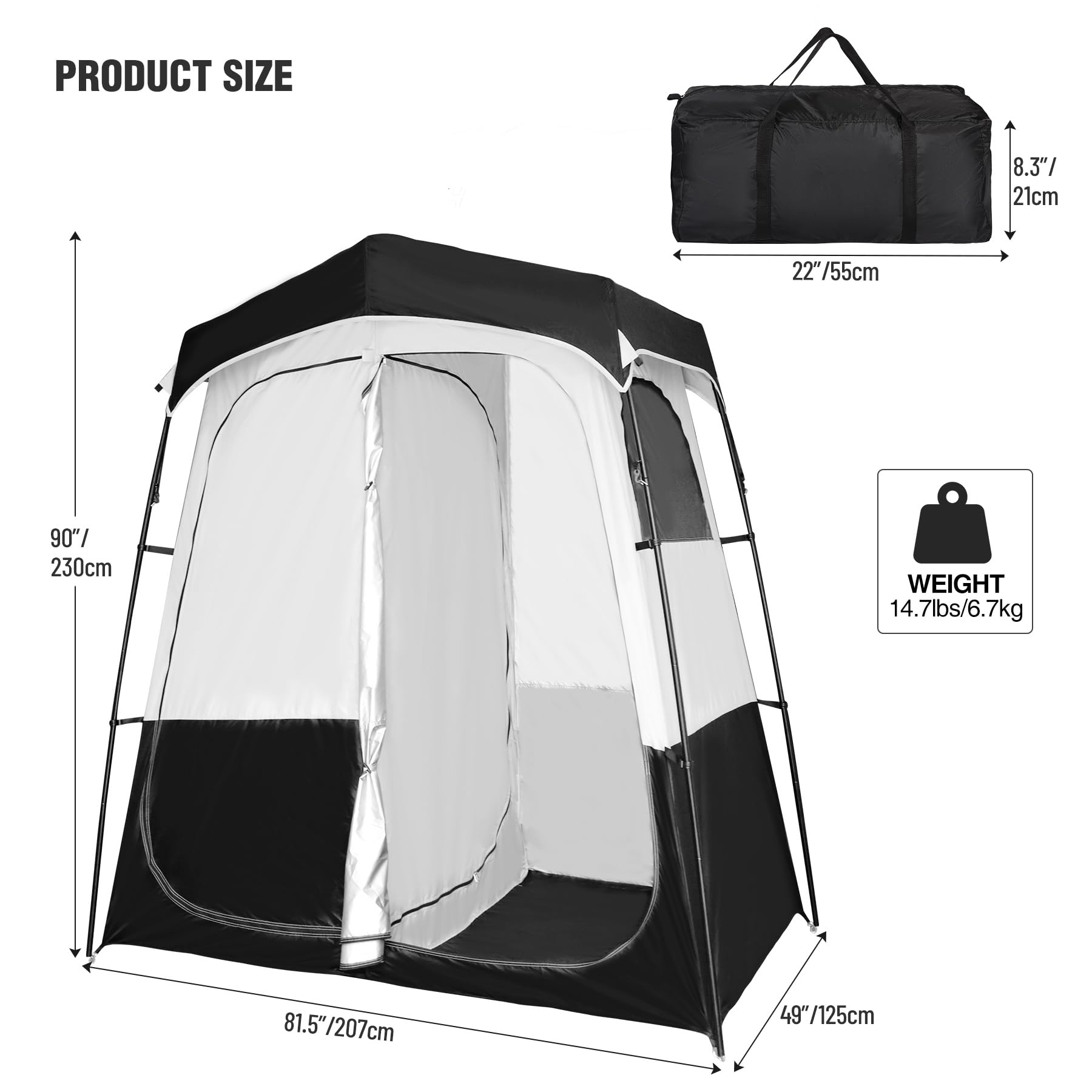REDCAMP Oversize Camping Shower Tent 2 Rooms, Outdoor Privacy Pop Up Changing Tent for Portable Toilet/Bathroom/Dressing, Easy Set Up