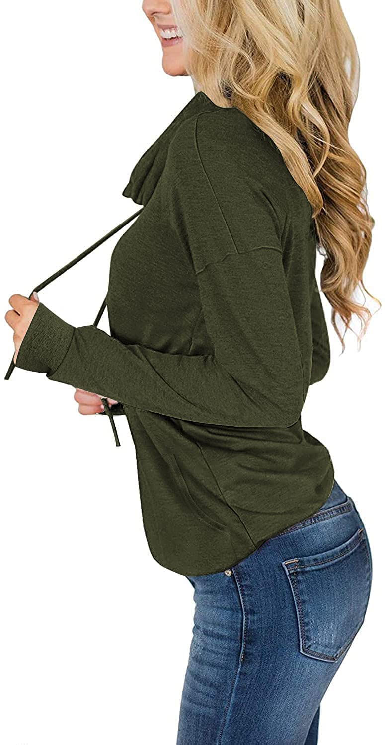 Zwurew Women Casual Loose Sweatshirts Cowl Neck Long Sleeve Pullover with Pocket