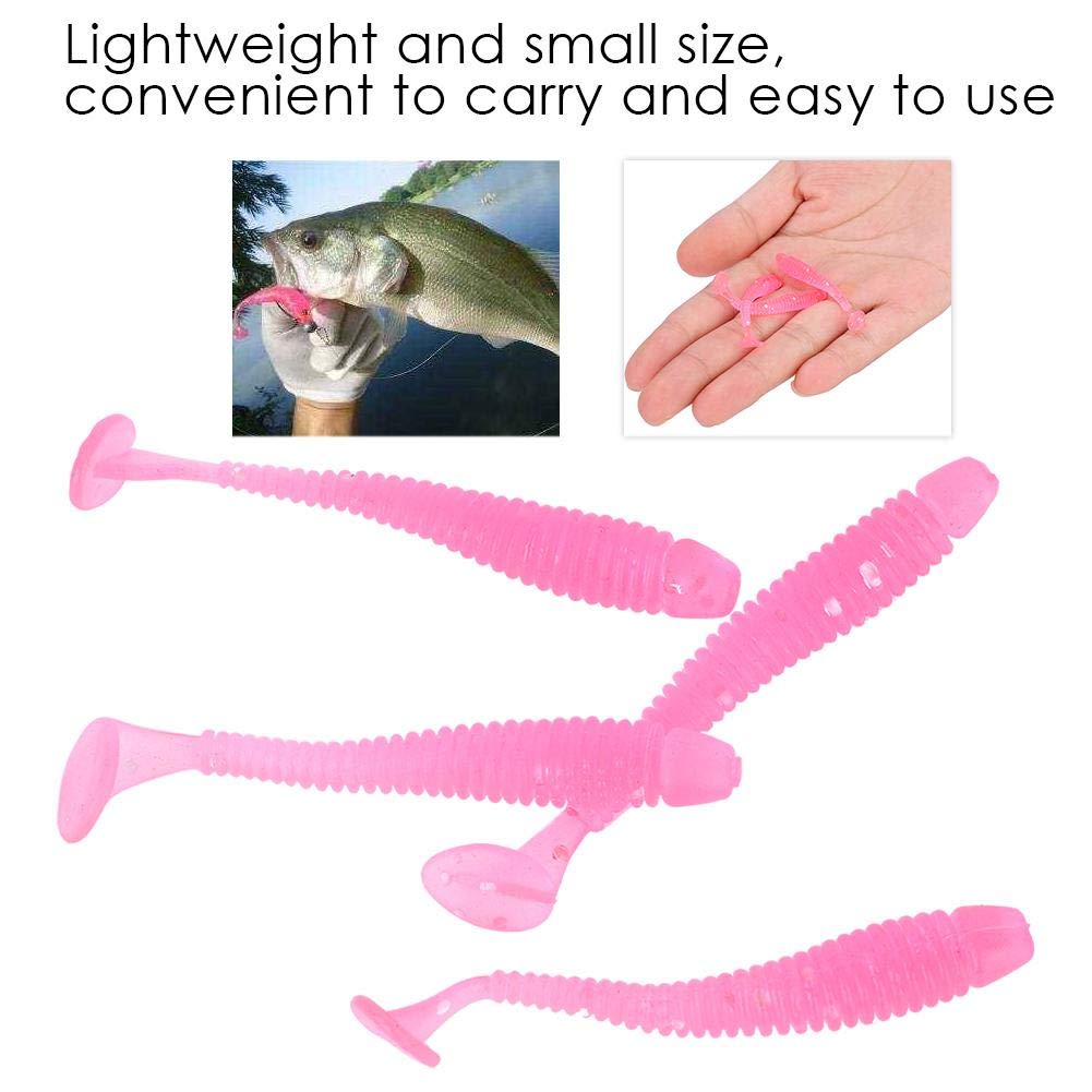 Summer Enjoyment Meiyya Lures Baits, 50PCS 5cm Soft Plastic Fishing Lures T-Tail Grub Worm Baits Fish Tackle Accessory(Pink)