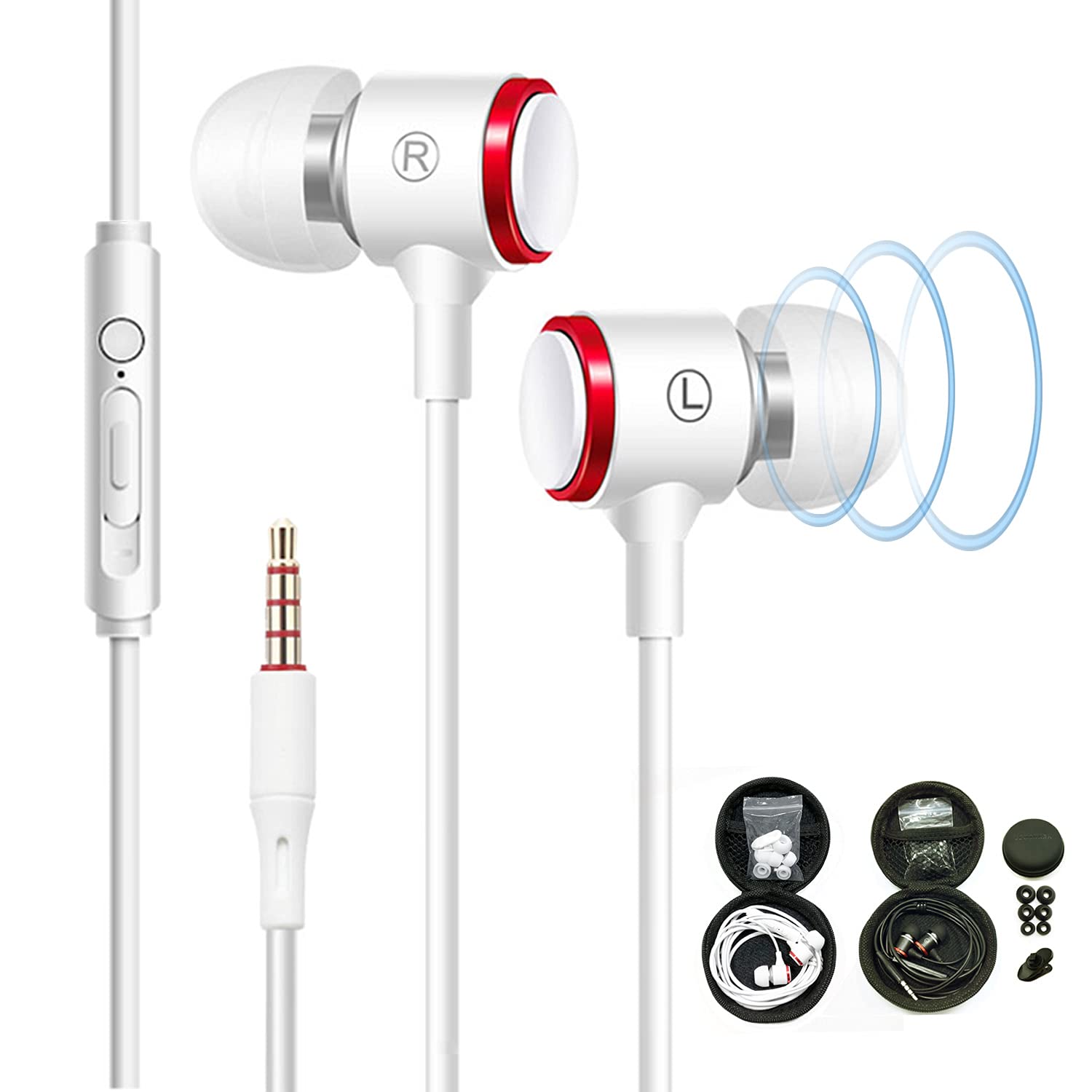 T THKAIVEQI 【2 Pack】 Earbud & in-Ear Headphones Compatible for iPhone and Android Smartphones Earphones Noise Cancelling Stereo Wired 3.5mm Earbuds with Microphone