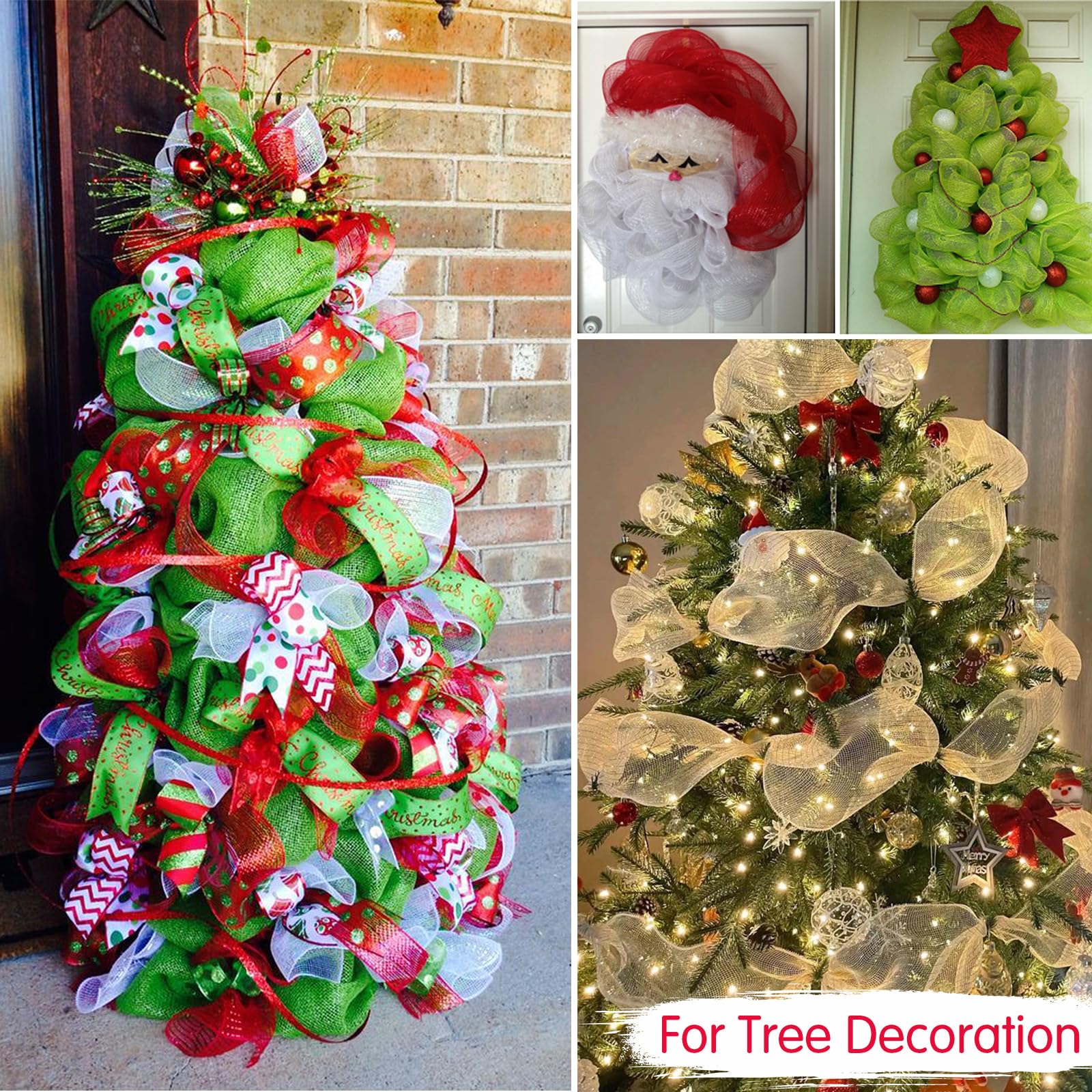 TONIFUL 2 Rolls 10 Inch White Decorative Mesh Ribbbon Rolls, Fabric Mesh for Mesh Wreath Supplies, Front Door Wreath Crafts Tree Decor Christmas NewYears Halloween Decoration (10 yds/roll)