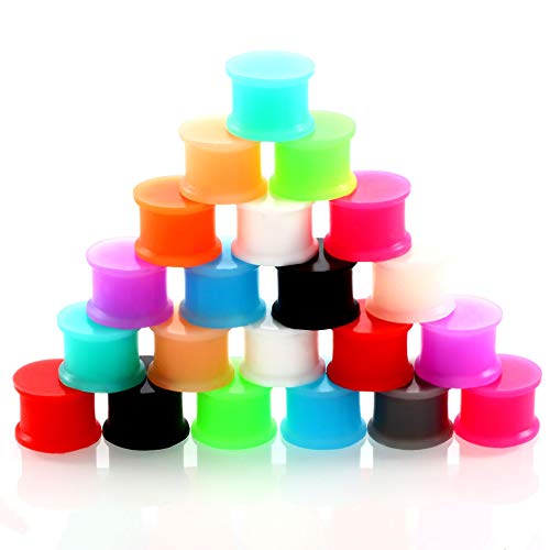 UJStyle 24pcs Silicone Plugs Tunnels Ear Gauges 8G-1 inch Multicolored Double Flared Saddle for Women Men Body Piercing Jewelry(8g(3mm))