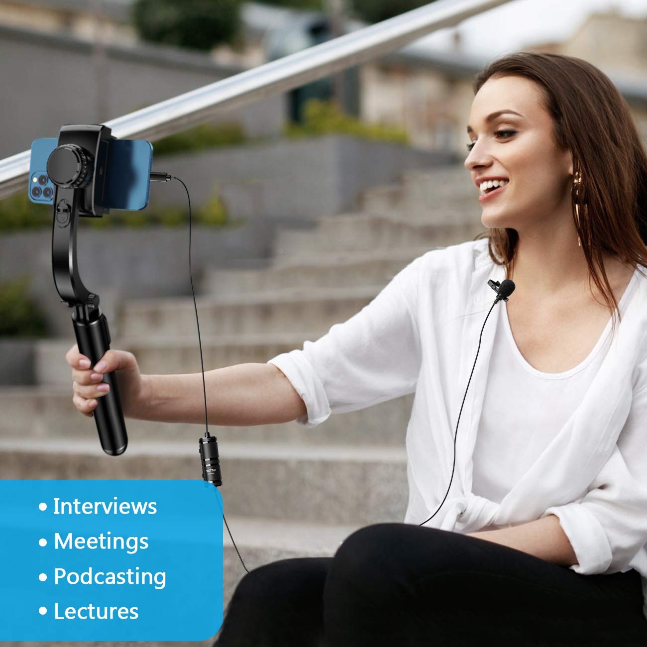 YOTTO Lavalier Microphone Professional Omnidirectional Condenser Lapel Mic Recording Mic Compatible with iPhone, iPad for YouTube, Interview, Video (6.5m/ 19.5ft Cable) with Leather Bag