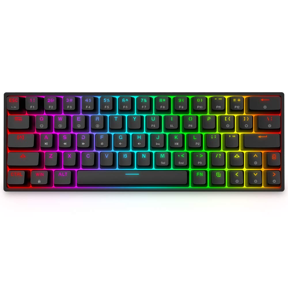 YUNZII SK64 64 Keys Hot Swappable Optical Mechanical Keyboard with ABS Shine-Through Keycaps, RGB Backlit, Programmable for Win/Mac/Gaming (Gateron Optical Red, Black)