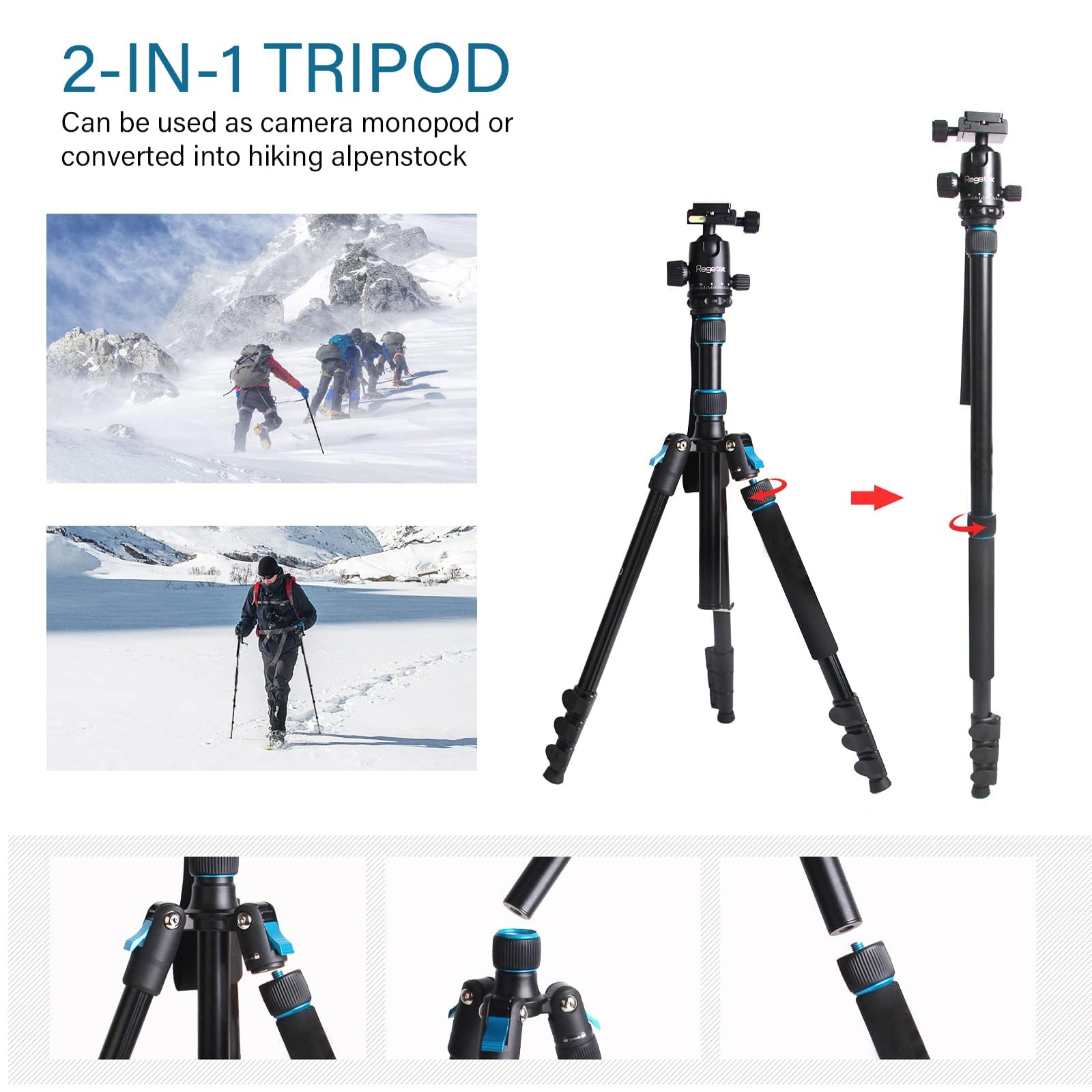Tripod for Camera, Regetek 71" Camera Tripod, Professional Aluminum Tripod Monopod with 360 Degree Ball Head,Travel Tripod for Canon Sony DSLR Camera, Spotting scopes, Binoculars, Camcorders