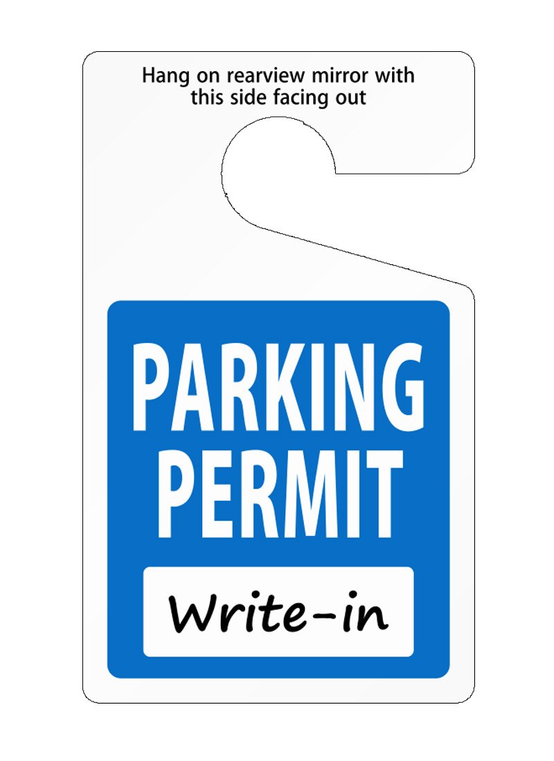 SmartSign (Pack of 50) Write-in Parking Permit Hang Tag | 5 x 3 inch 35 mil Plastic, Standard Rearview Mirror Hang Tags, Blue, Black and White
