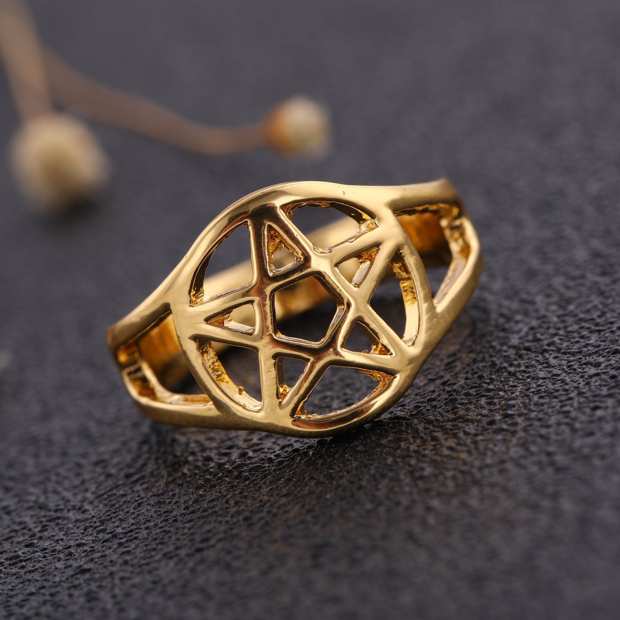 TEAMER Wiccan Pentacle Star Ring Witchcraft Pagan Gold Ring Size 9.5
