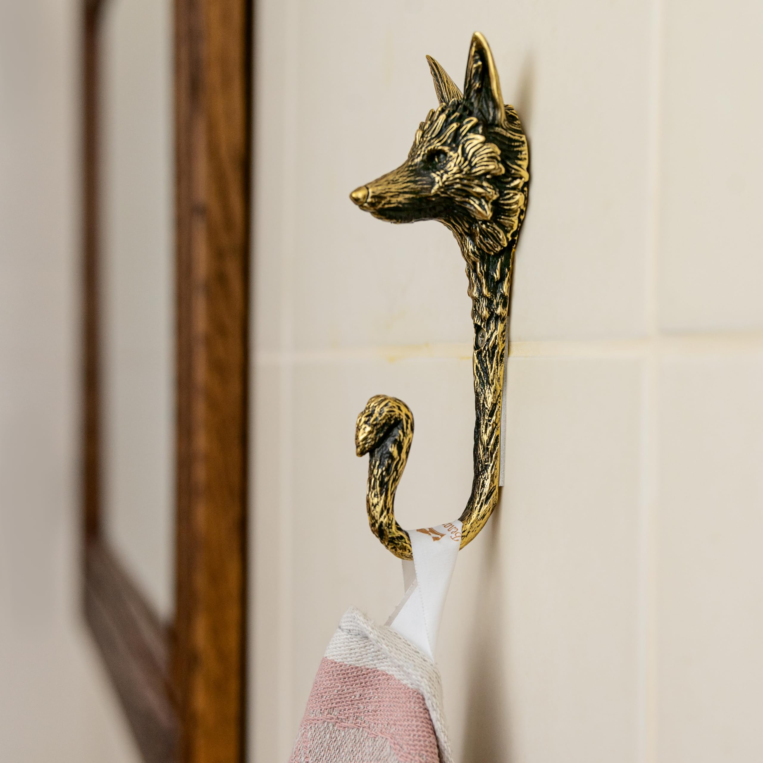 Solid Brass Fox Hook β Large Size, Handcrafted with Exquisite Fox Head Shape and Functional Tail.